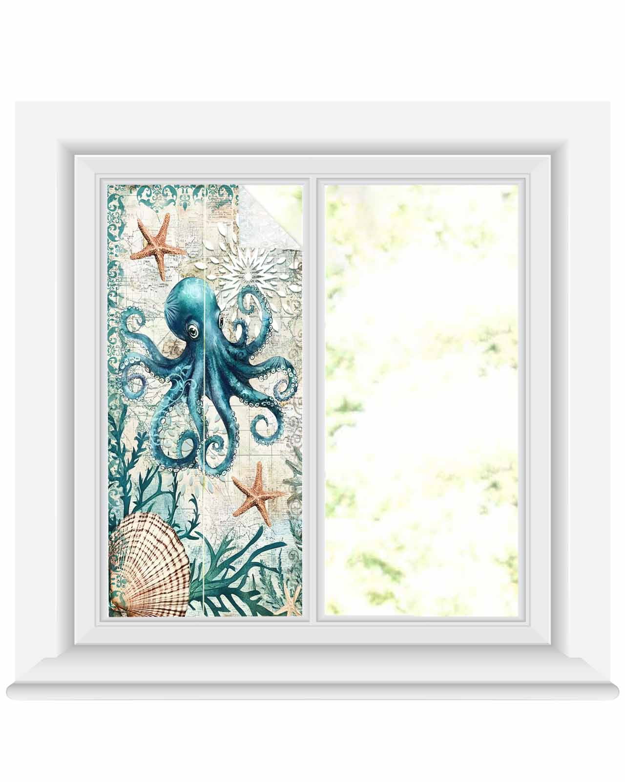 Window Privacy Film Nautical Octopus Stained Glass Window Film ...