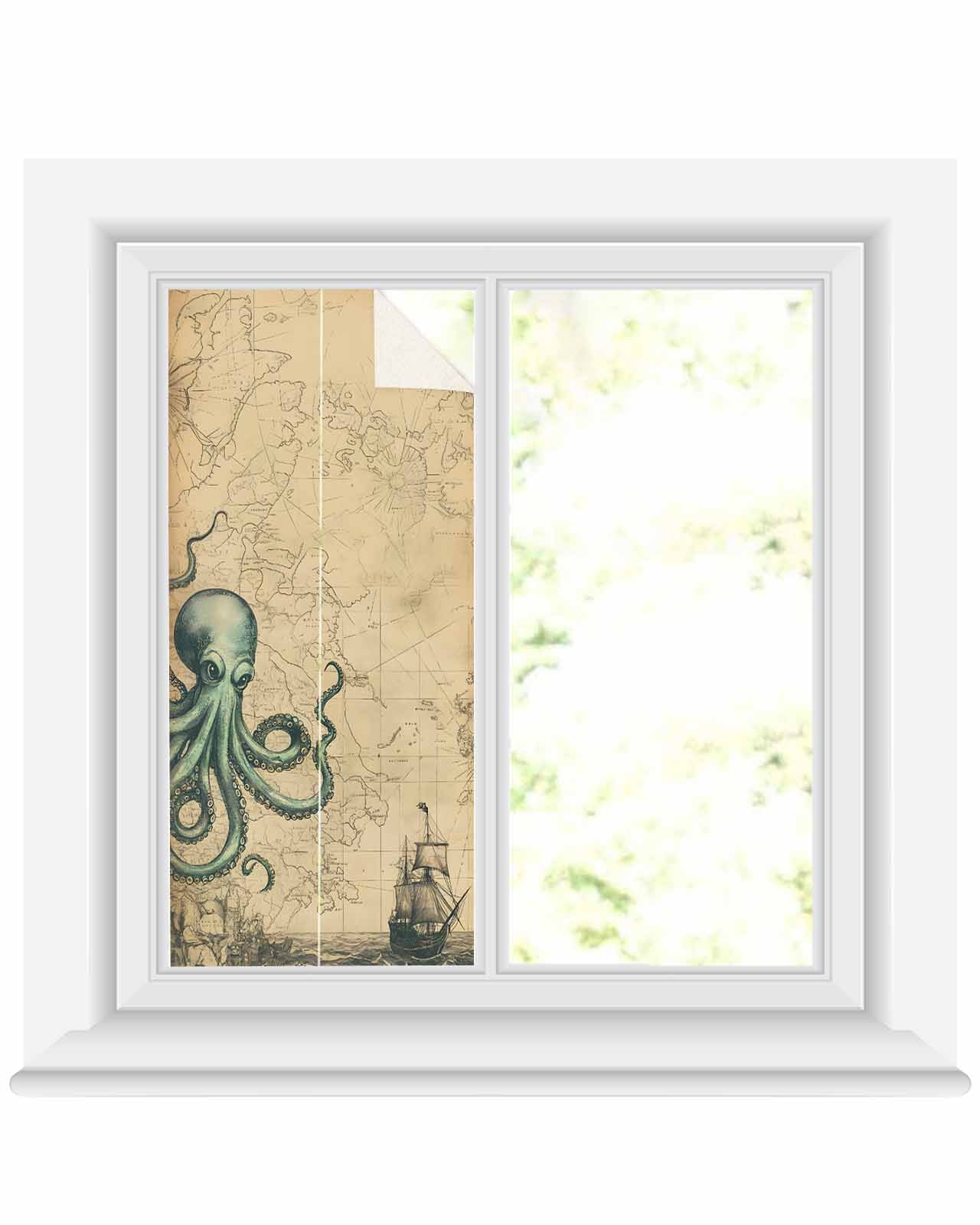 Window Privacy Film Nautical Octopus Stained Glass Window Film ...