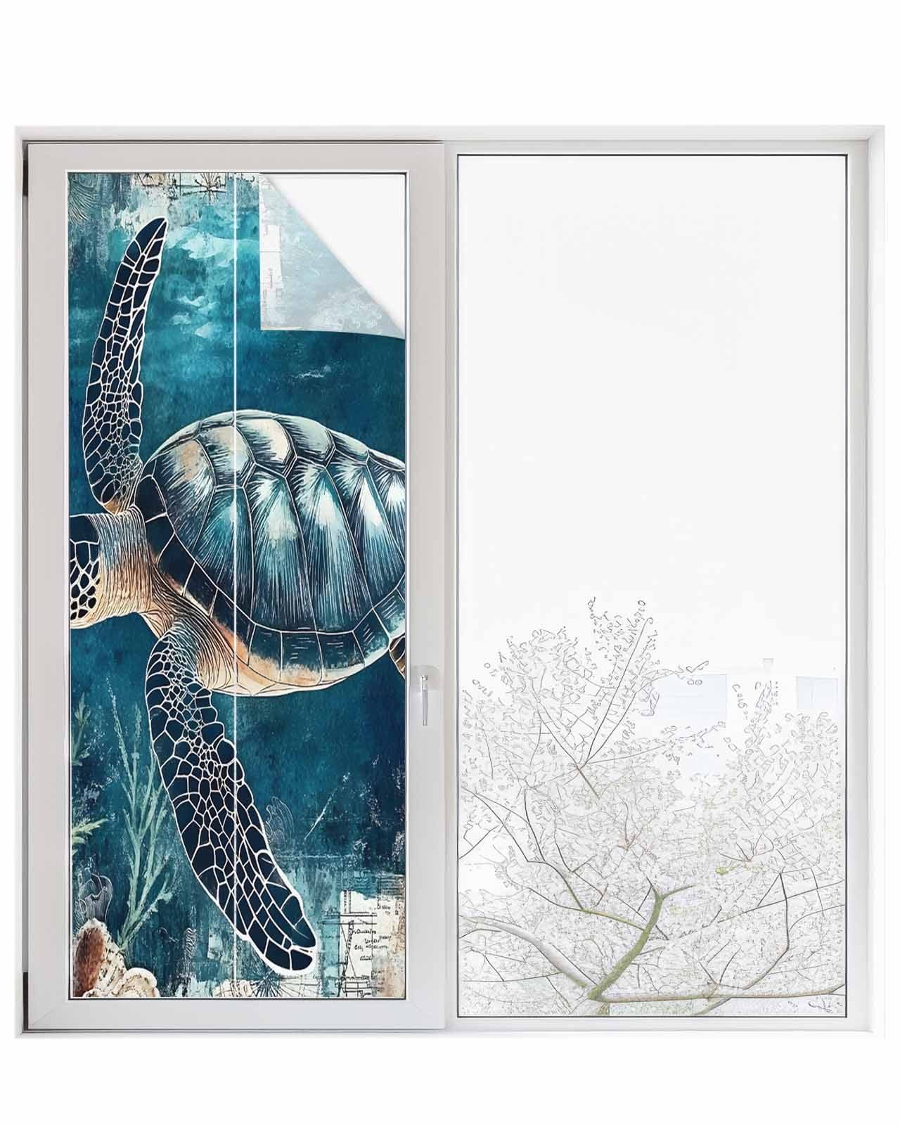 Window Privacy Film Nautical Sea Turtle Stained Glass Window Film ...