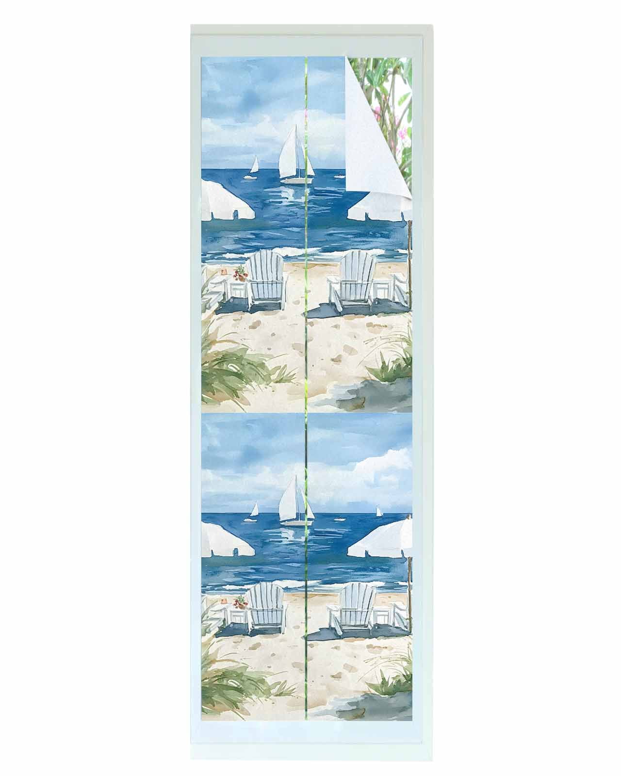 Window Privacy Film Nautical Sea Wave Blue Stained Glass Window Film ...
