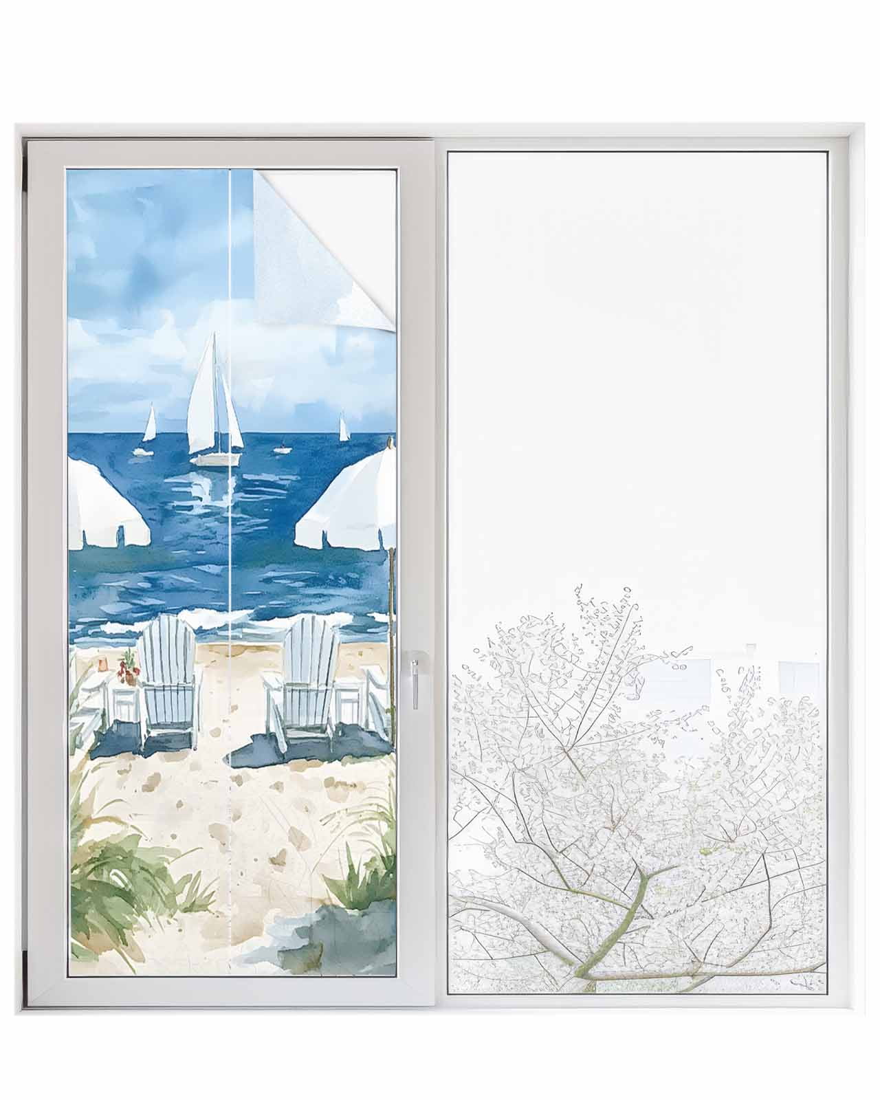 Window Privacy Film Nautical Sea Wave Blue Stained Glass Window Film ...