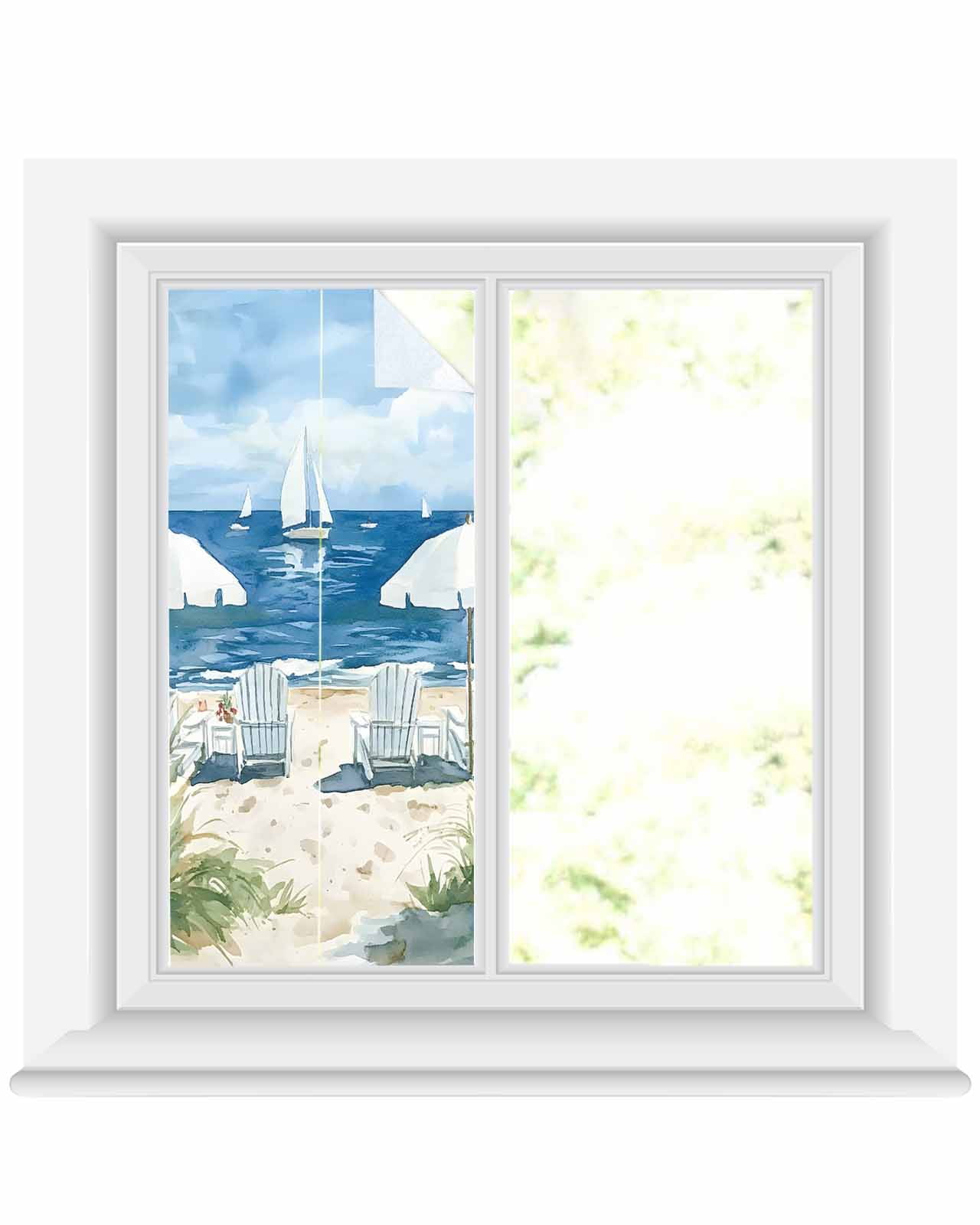 Window Privacy Film Nautical Sea Wave Blue Stained Glass Window Film ...