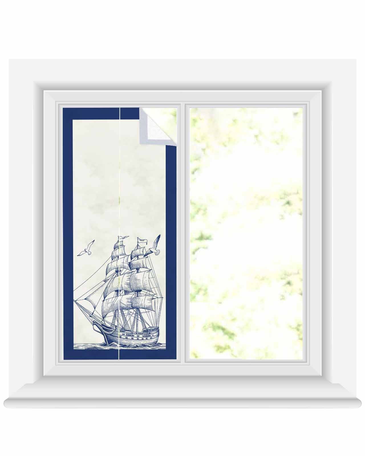 Window Privacy Film Nautical Ship Stained Glass Window Film Decorative ...