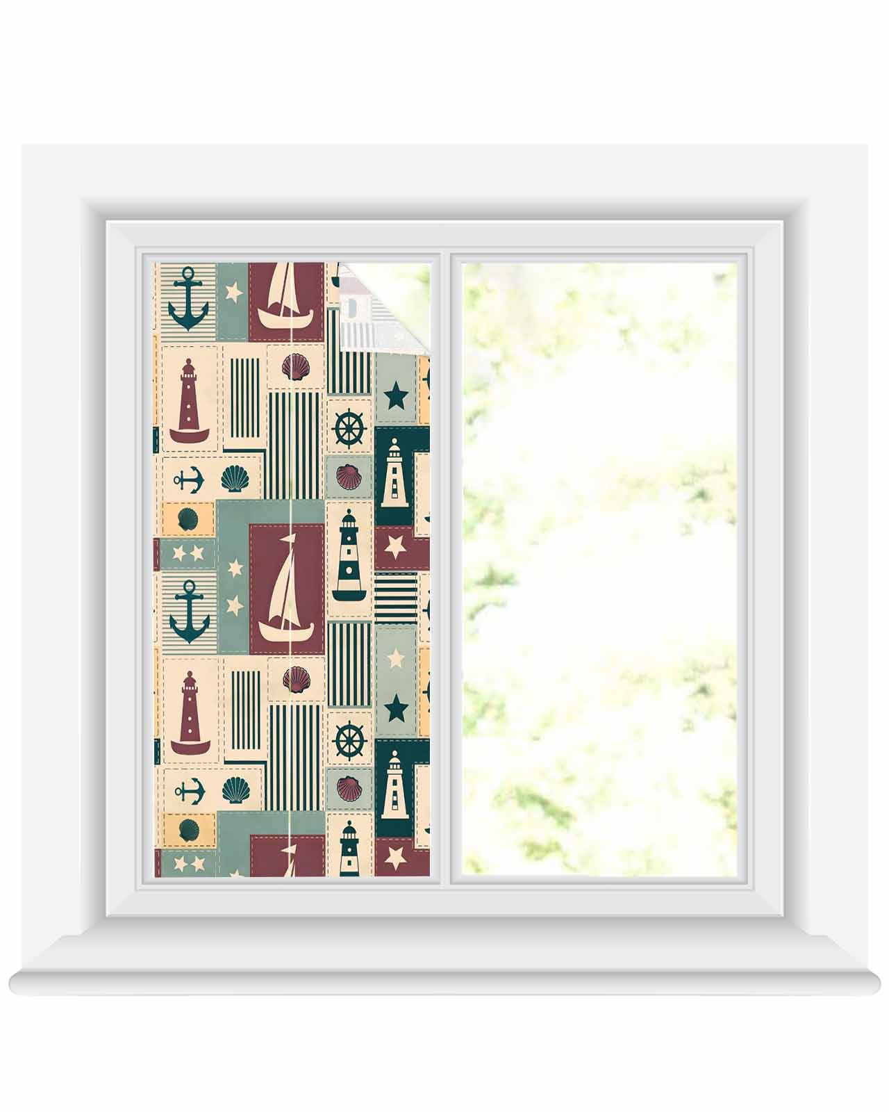 Window Privacy Film Nautical Ship Stained Glass Window Film Decorative ...