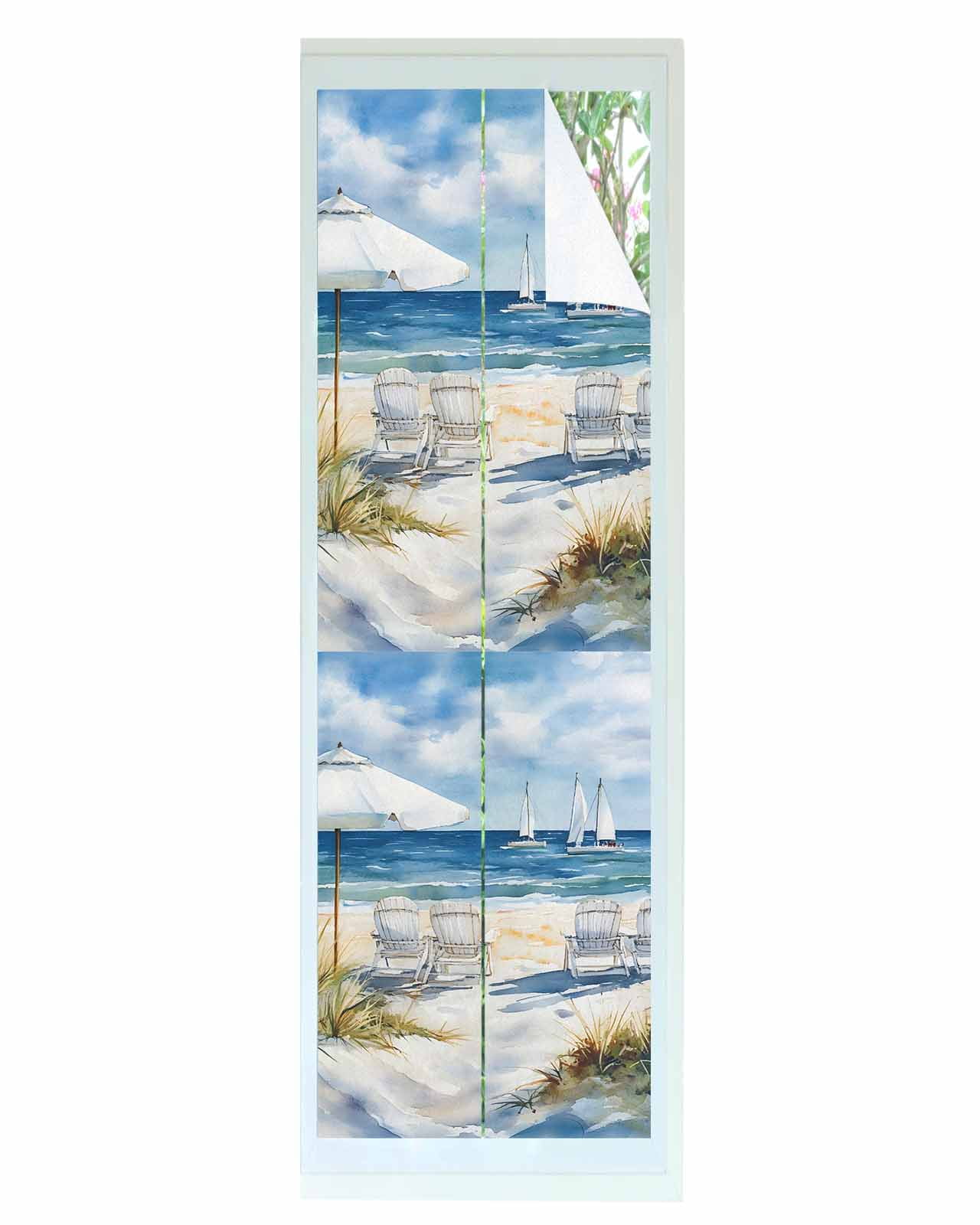 Window Privacy Film Nautical Wave Blue Stained Glass Window Film ...