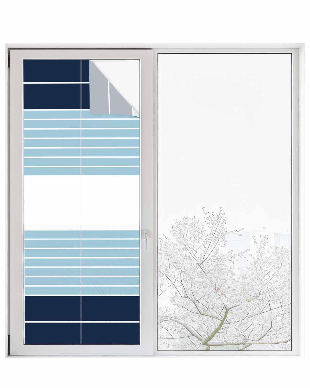 Window Privacy Film Navy Blue Aqua Stripe Stained Glass Window Film ...