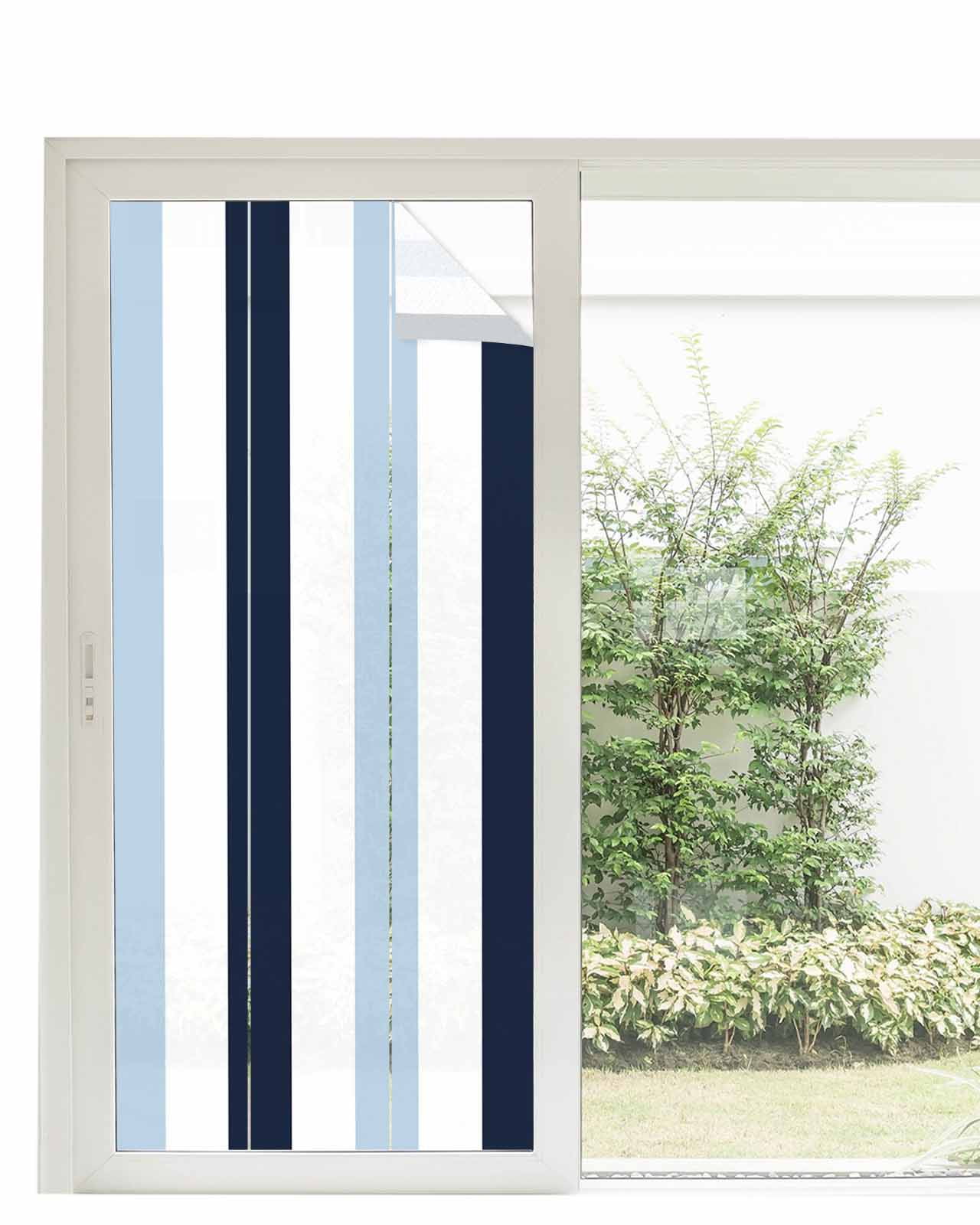 Window Privacy Film Navy Blue Aqua Striped Stained Glass Window Film ...