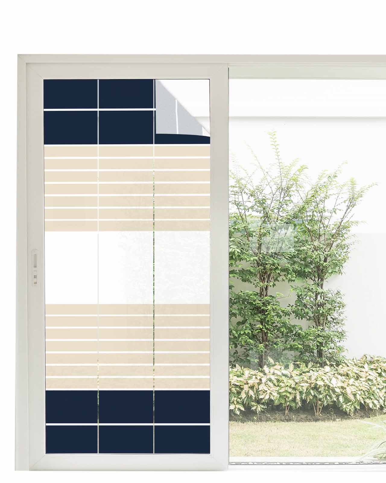 Window Privacy Film Navy Blue Beige Stripe Stained Glass Window Film ...