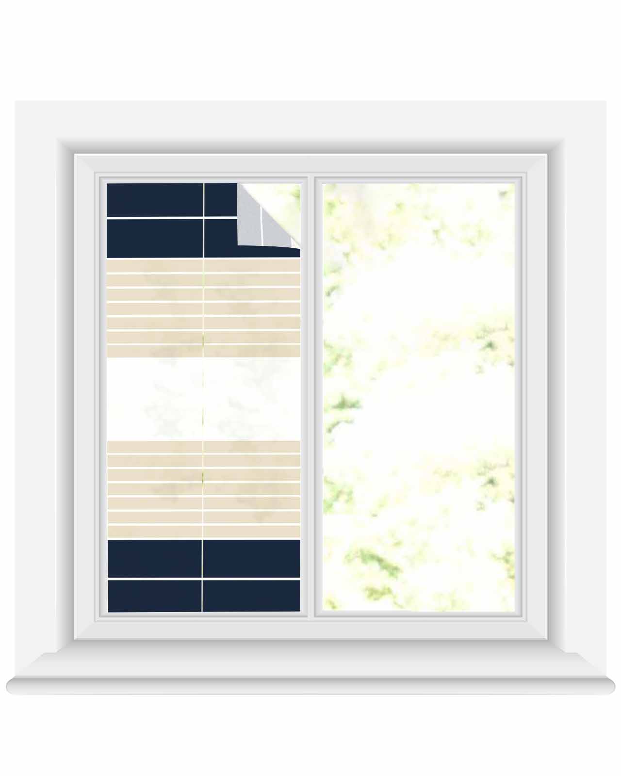 Window Privacy Film Navy Blue Beige Stripe Stained Glass Window Film ...