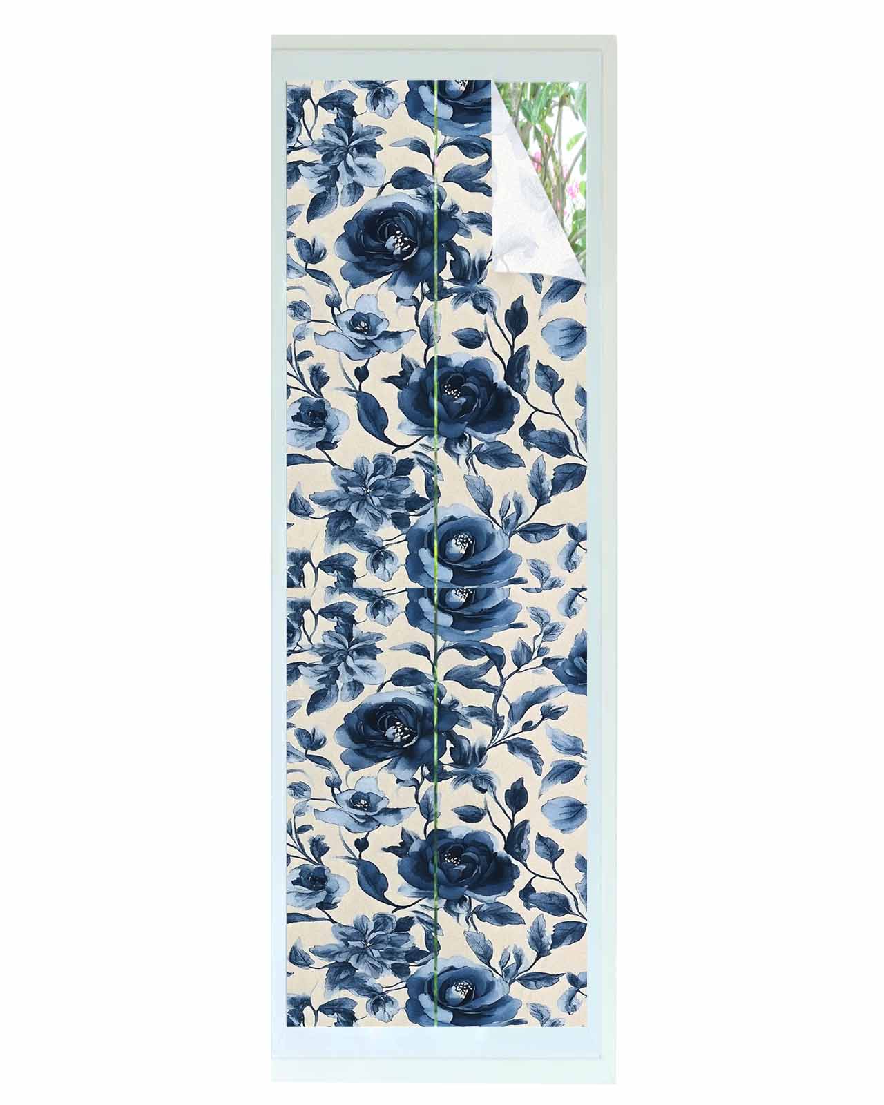 Window Privacy Film Navy Blue Botanical Peony Stained Glass Window Film ...