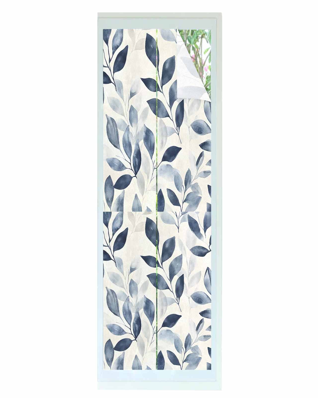 Window Privacy Film Navy Blue Botanical Stained Glass Window Film ...