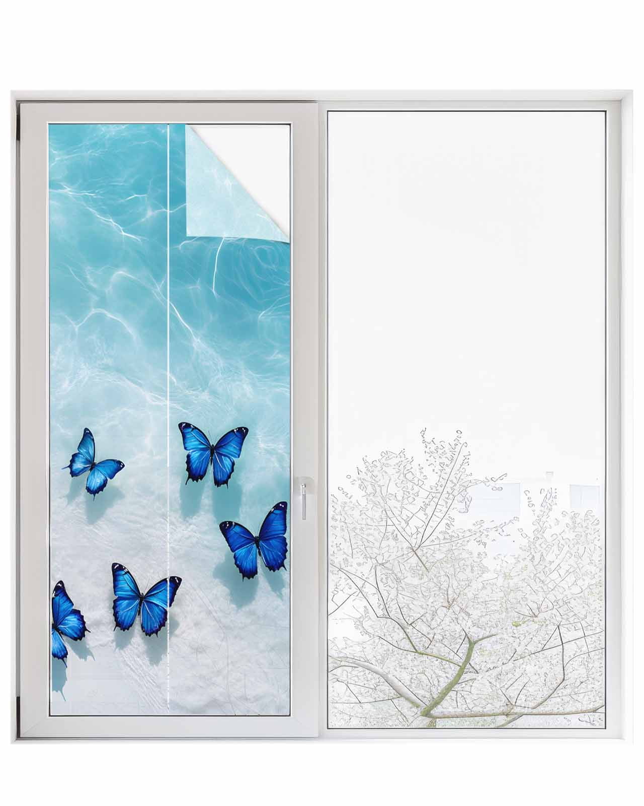 Window Privacy Film Navy Blue Butterflies Coastal Stained Glass Window ...