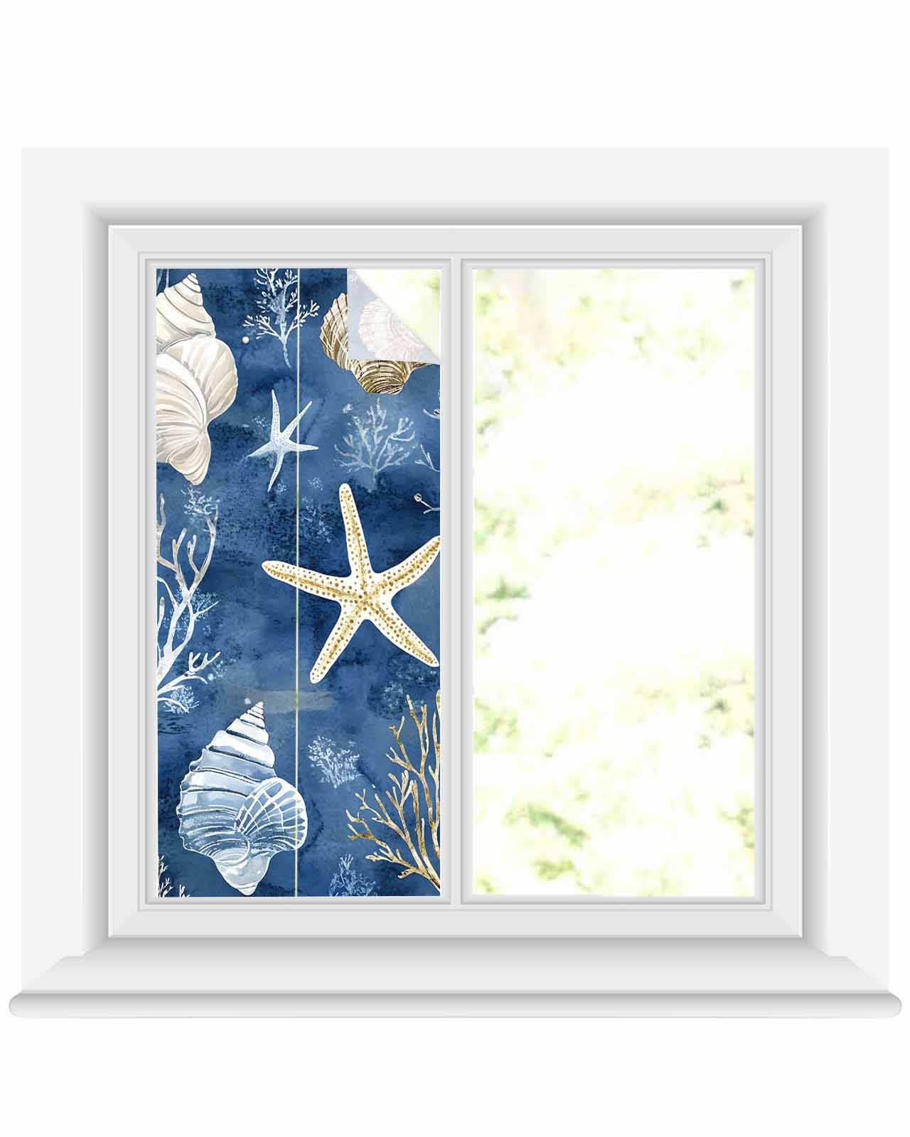 Window Privacy Film Navy Blue Coastal Stained Glass Window Film ...