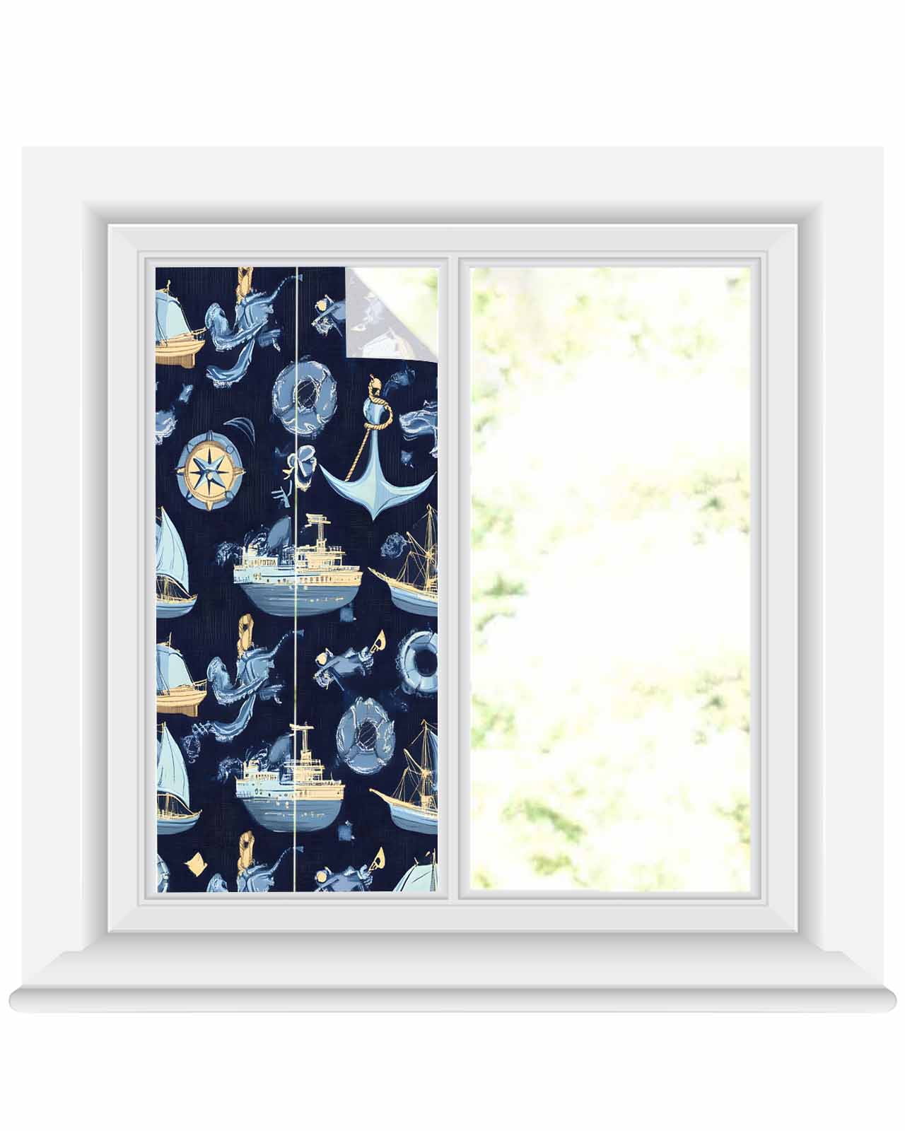 Window Privacy Film Navy Blue Coastal Stained Glass Window Film ...