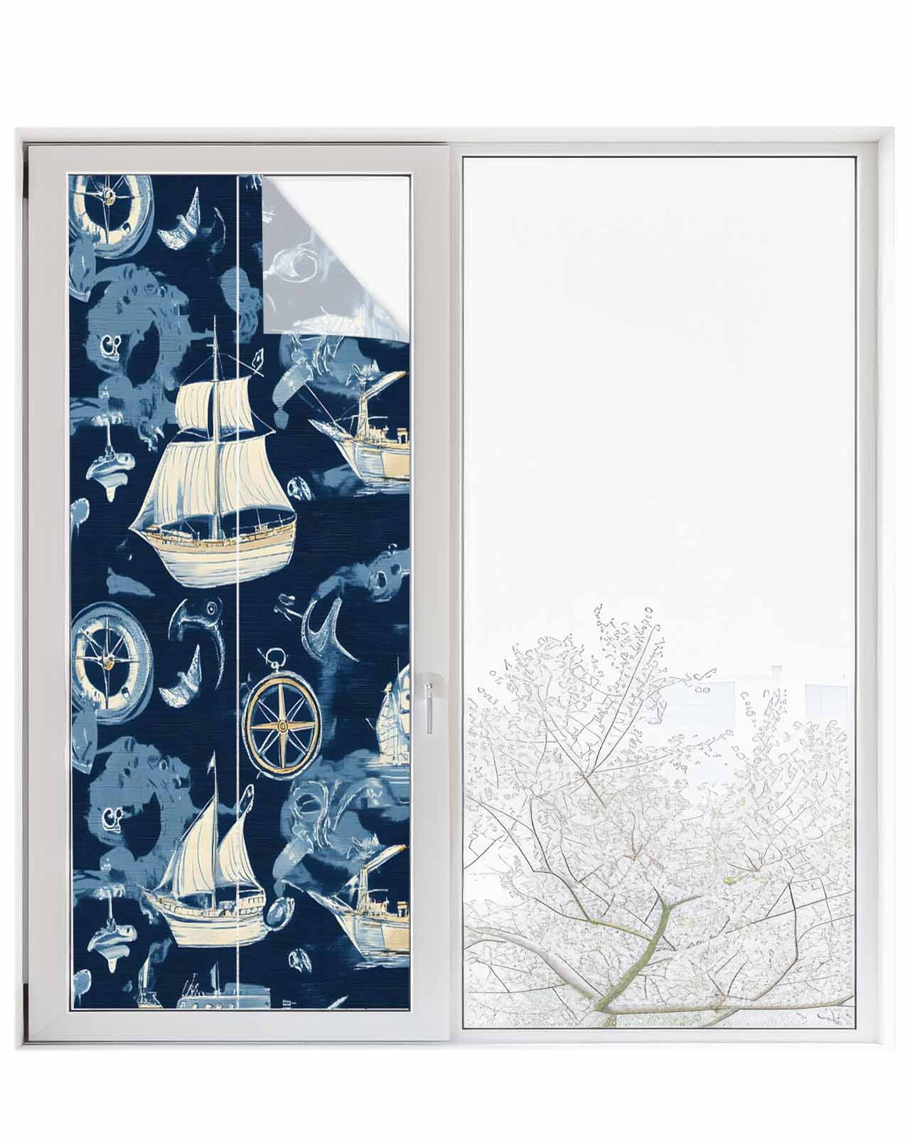 Window Privacy Film Navy Blue Coastal Stained Glass Window Film ...