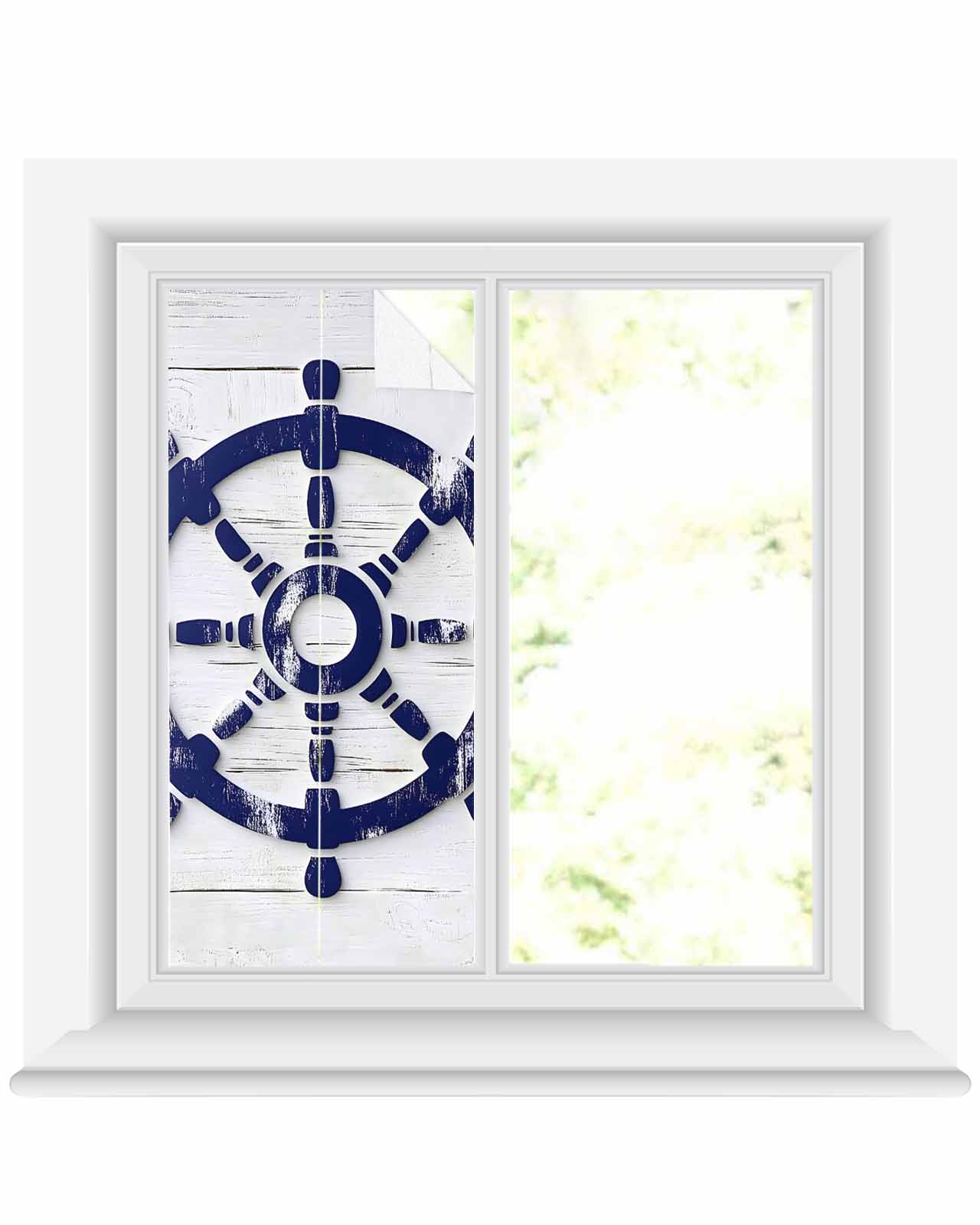 Window Privacy Film Navy Blue Coastal Stained Glass Window Film ...