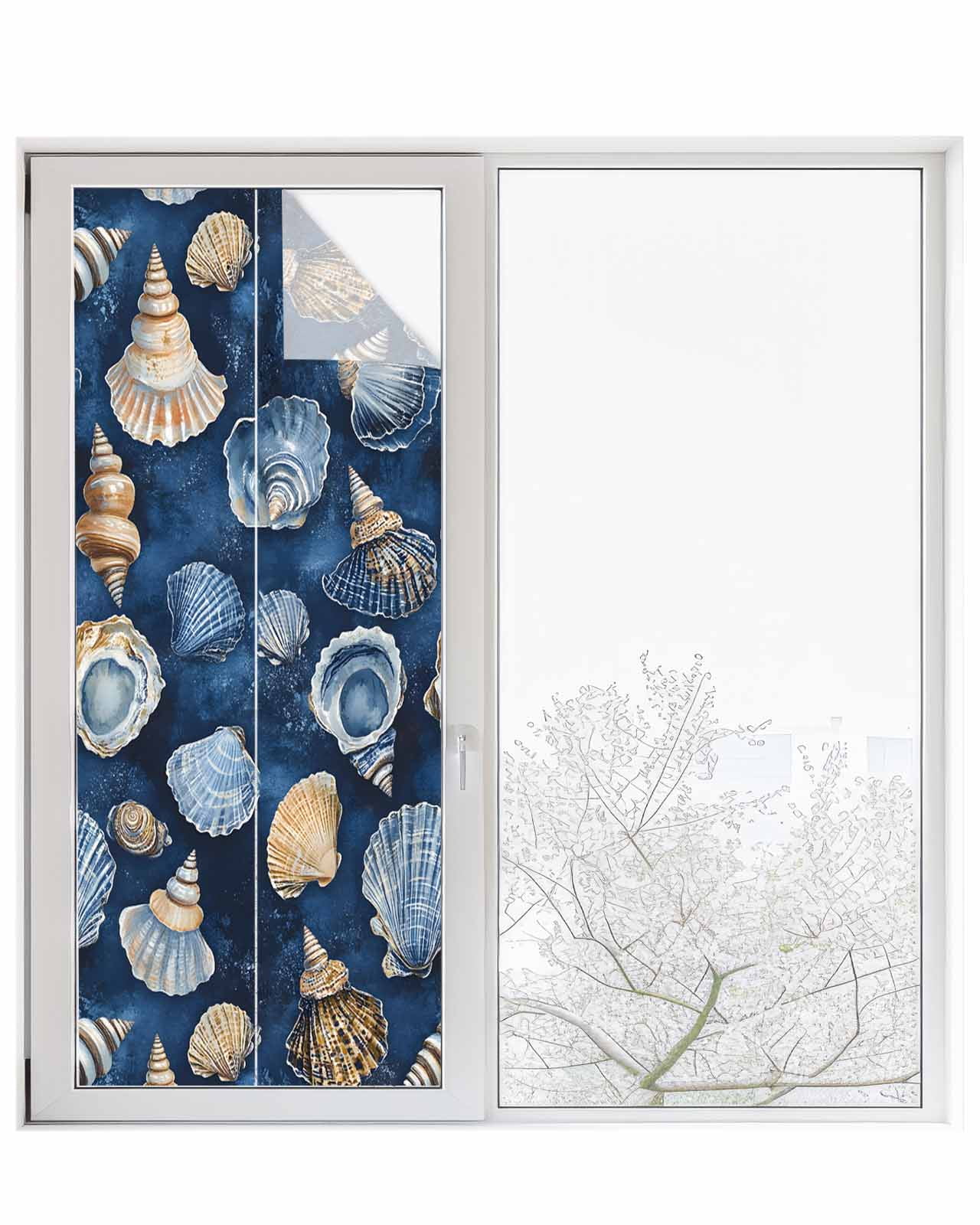 Window Privacy Film Navy Blue Coastal Stained Glass Window Film ...