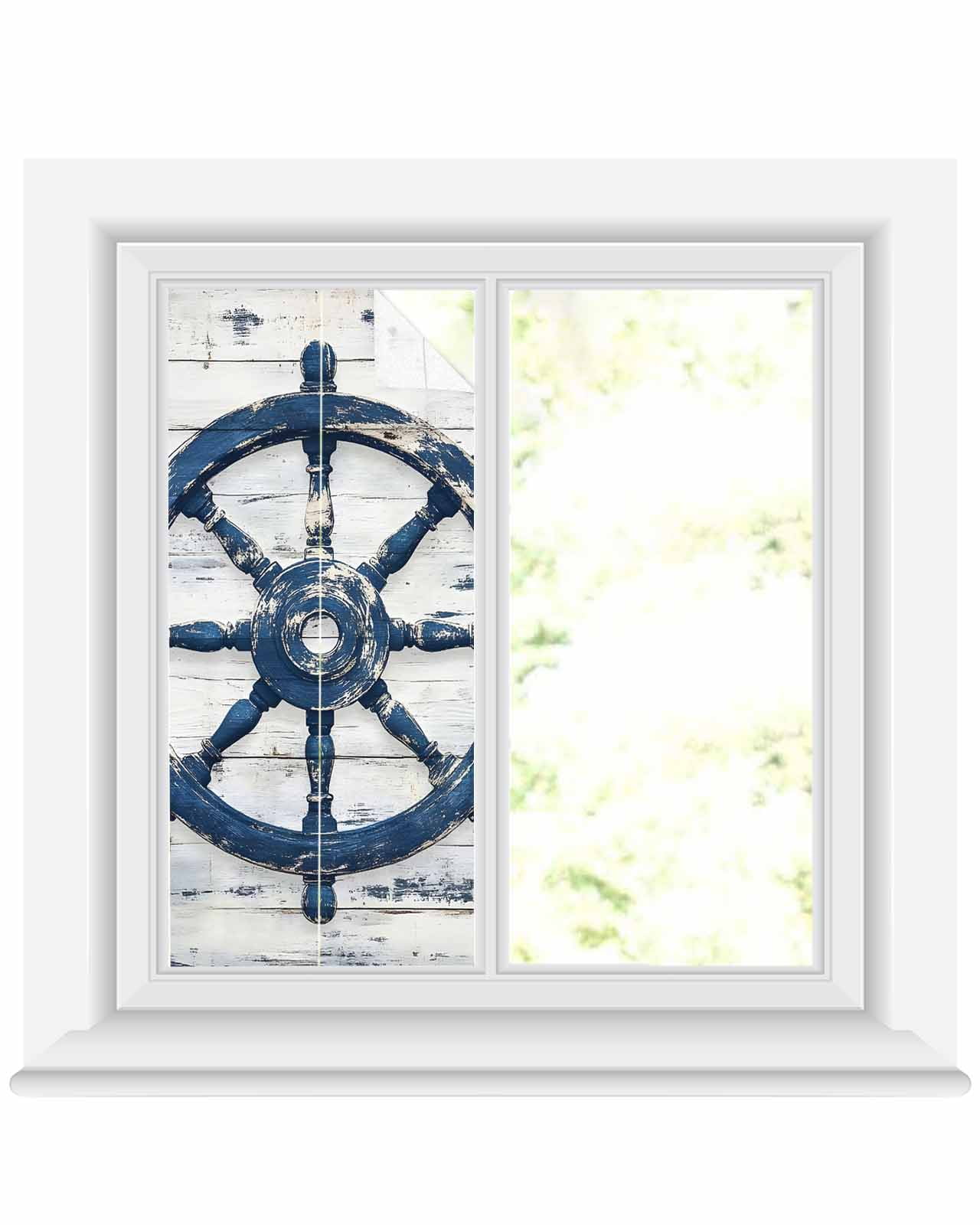 Window Privacy Film Navy Blue Coastal Stained Glass Window Film ...