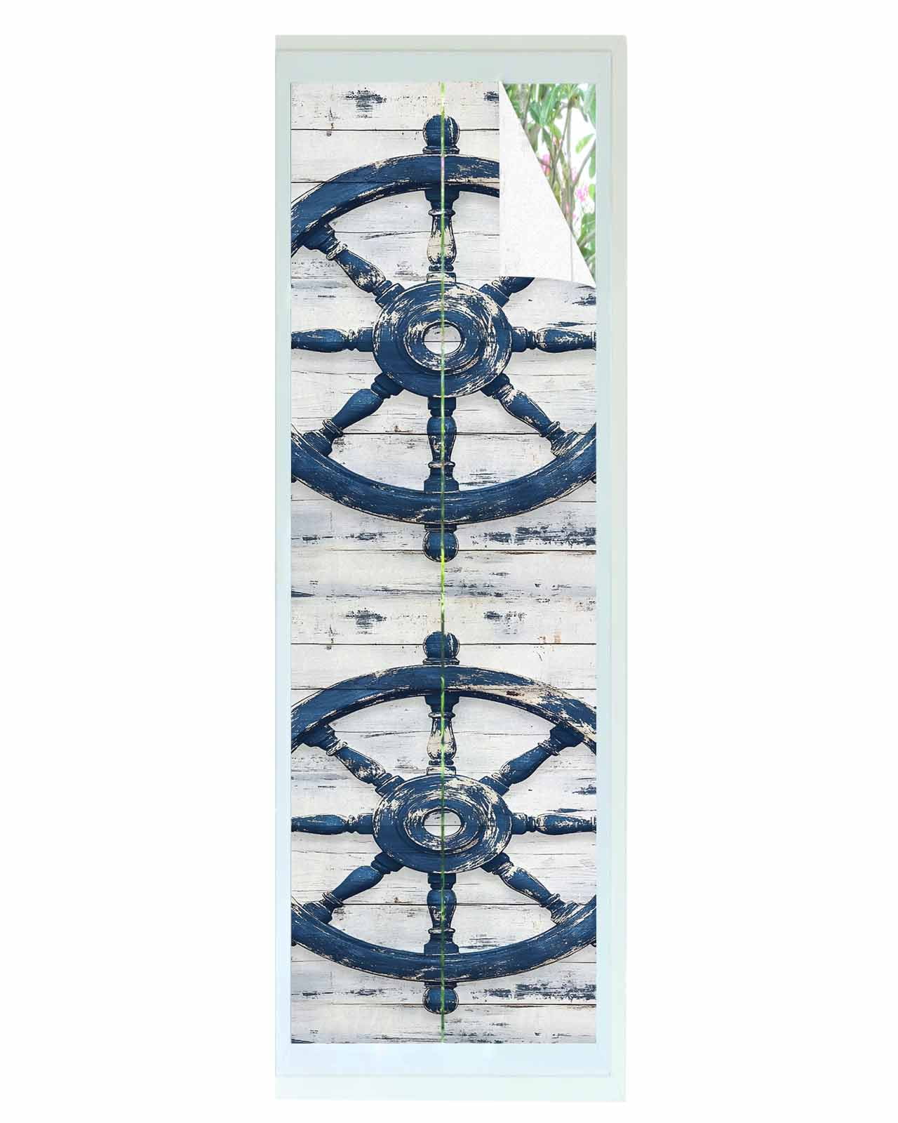 Window Privacy Film Navy Blue Coastal Stained Glass Window Film ...
