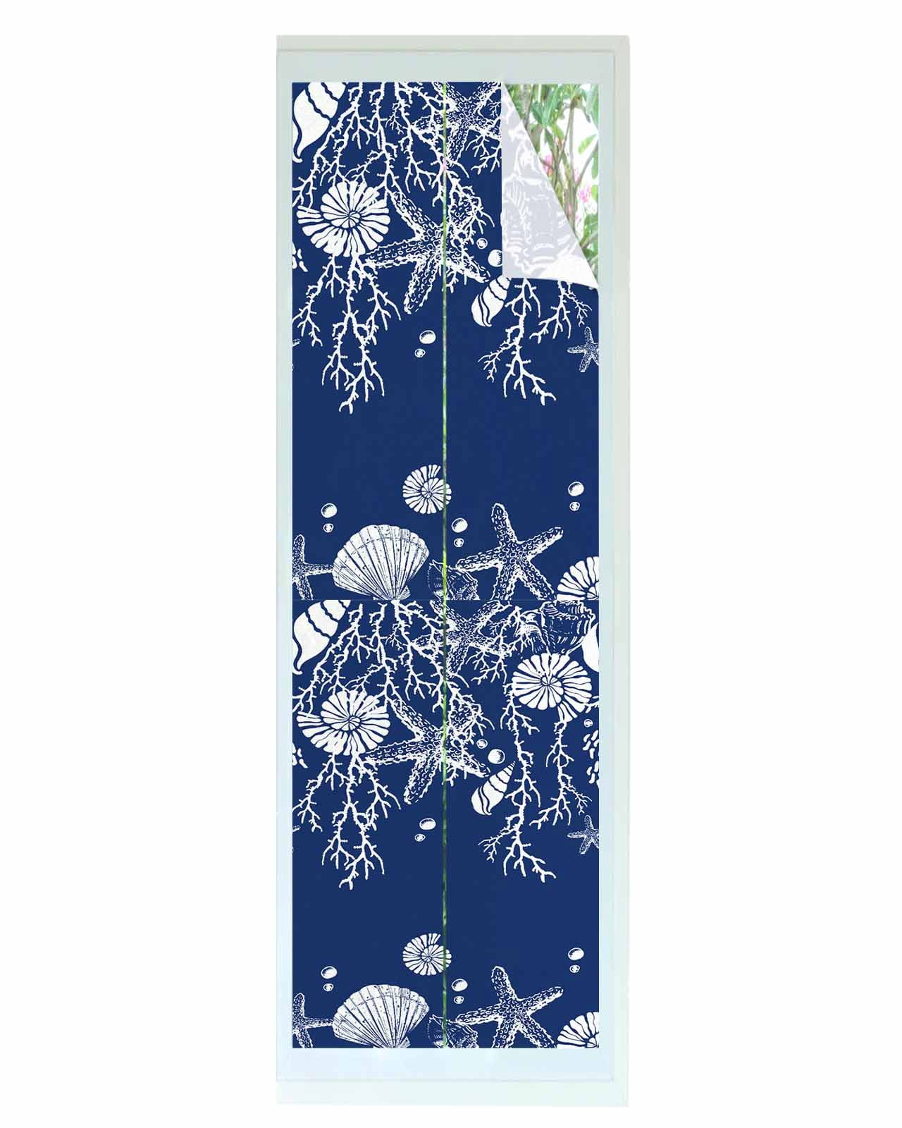 Window Privacy Film Navy Blue Coastal Stained Glass Window Film ...
