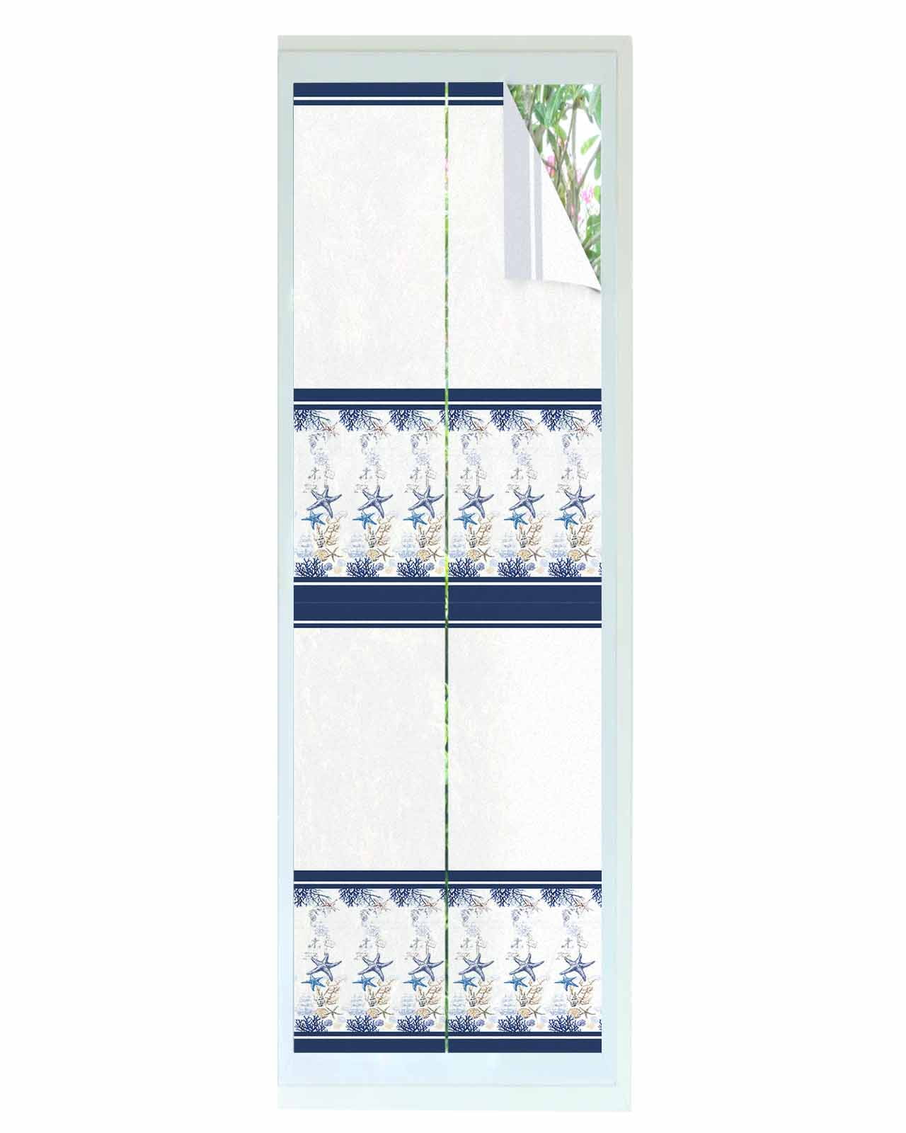Window Privacy Film Navy Blue Coastal Stained Glass Window Film ...