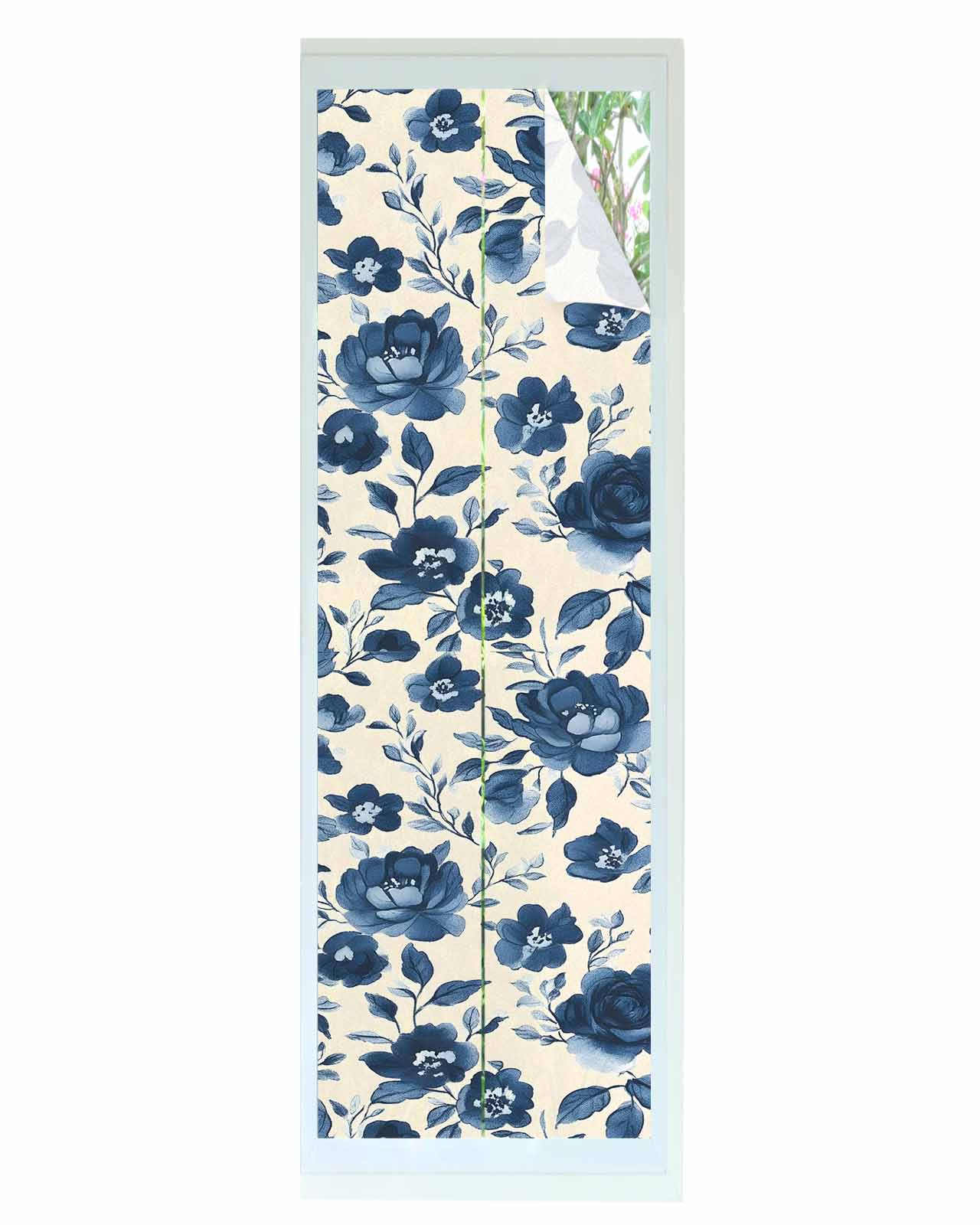 Window Privacy Film Navy Blue Floral Stained Glass Window Film ...
