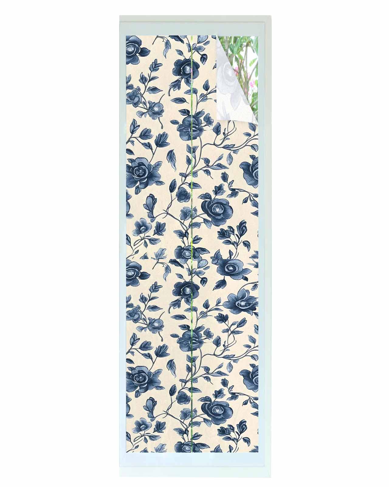 Window Privacy Film Navy Blue Floral Stained Glass Window Film ...