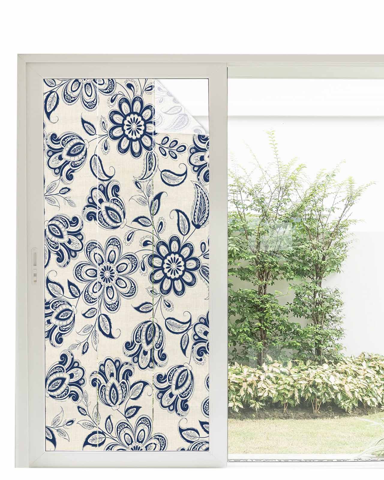 Window Privacy Film Navy Blue Flowers Stained Glass Window Film ...