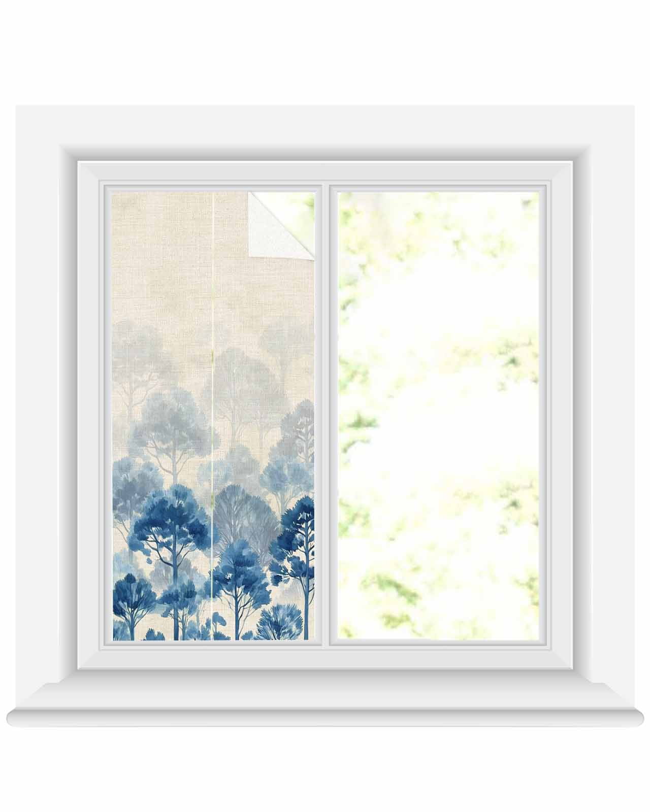Window Privacy Film Navy Blue Forest Stained Glass Window Film ...