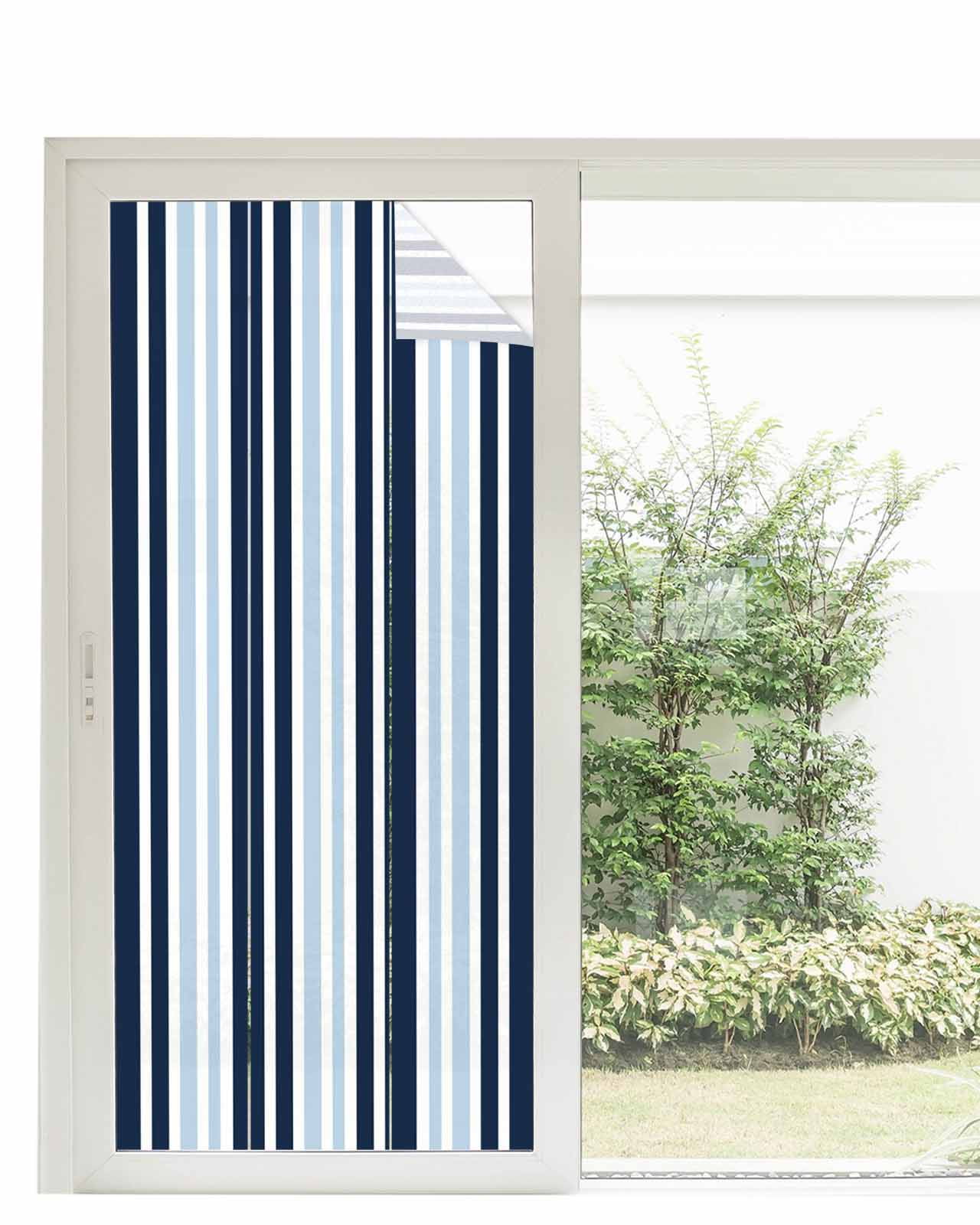 Window Privacy Film Navy Blue Gradient Striped Stained Glass Window ...