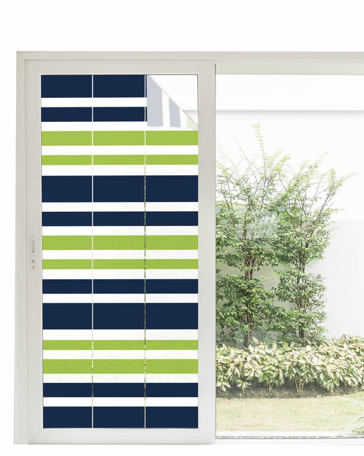 Window Privacy Film Navy Blue Green Striped Stained Glass Window Film ...