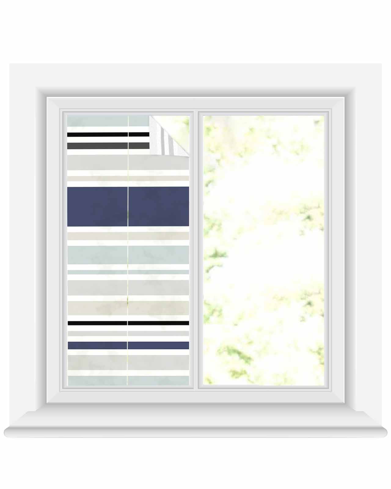 Window Privacy Film, Navy Blue Grey Aqua Striped Sun Blocking Window ...