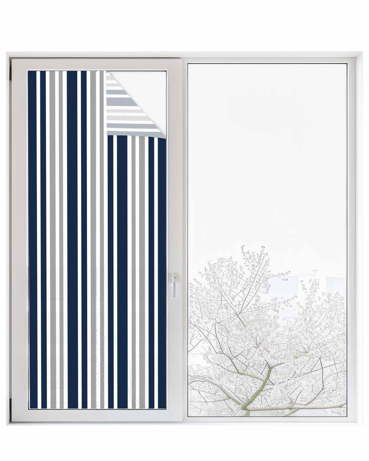 Window Privacy Film Navy Blue Grey Striped Stained Glass Window Film ...