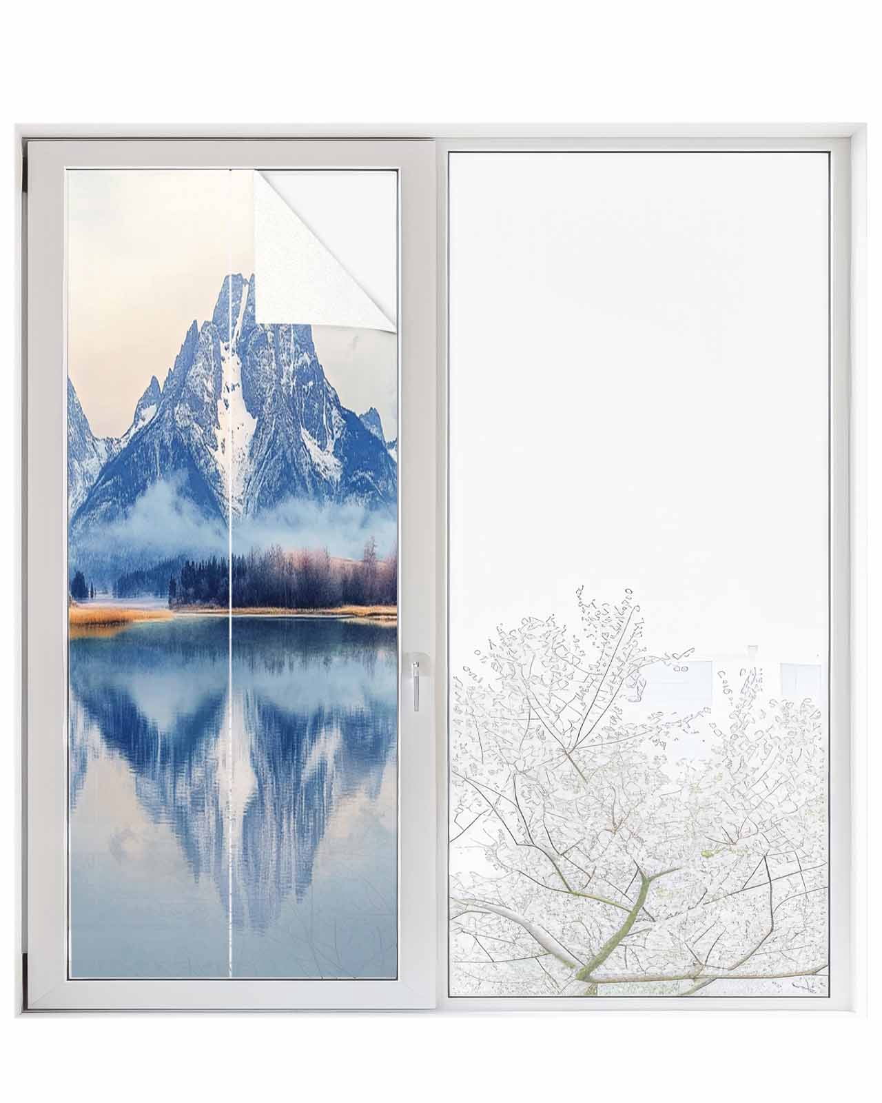 Window Privacy Film Navy Blue Mountain Stained Glass Window Film ...