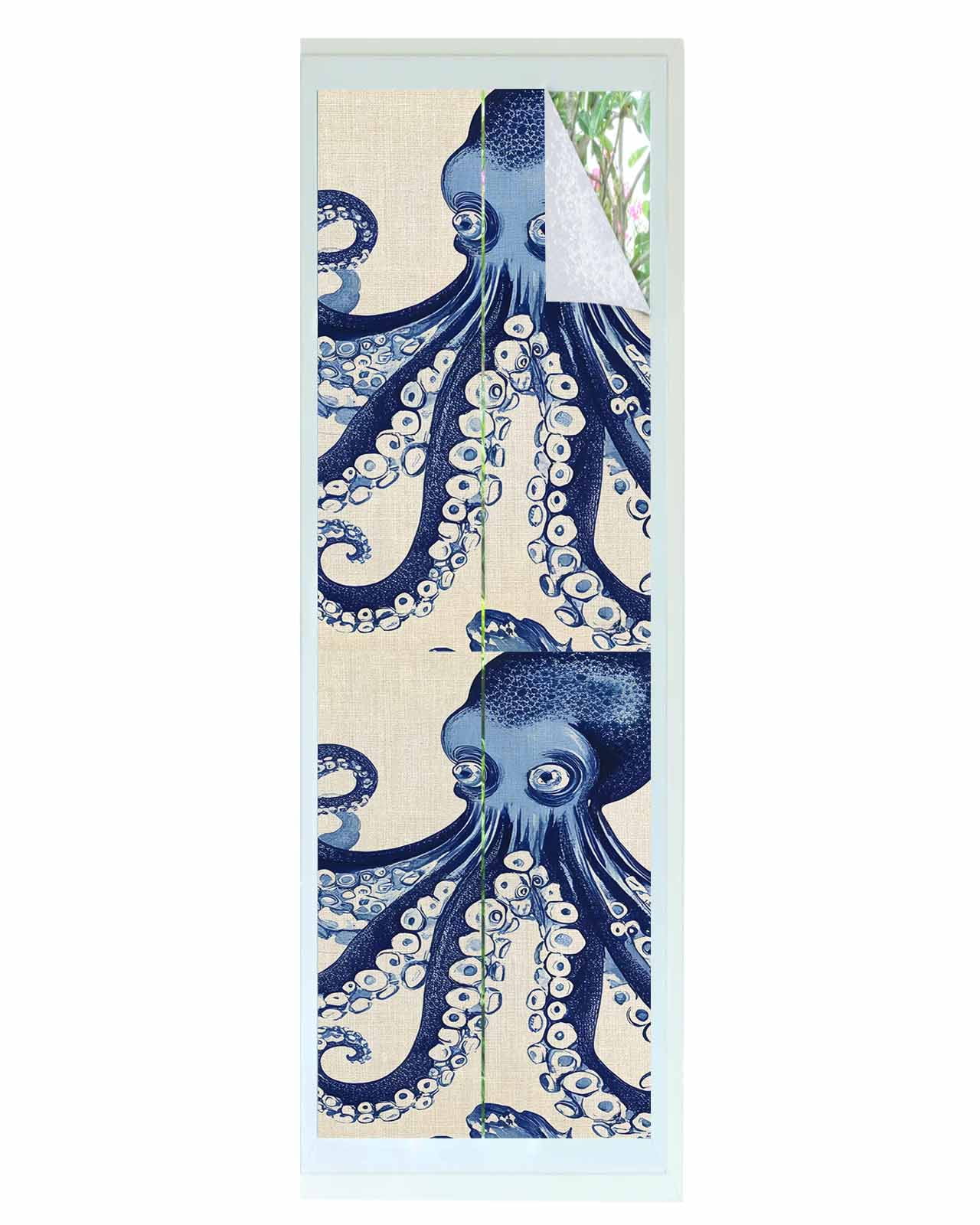 Window Privacy Film Navy Blue Octopus Coastal Stained Glass Window Film ...