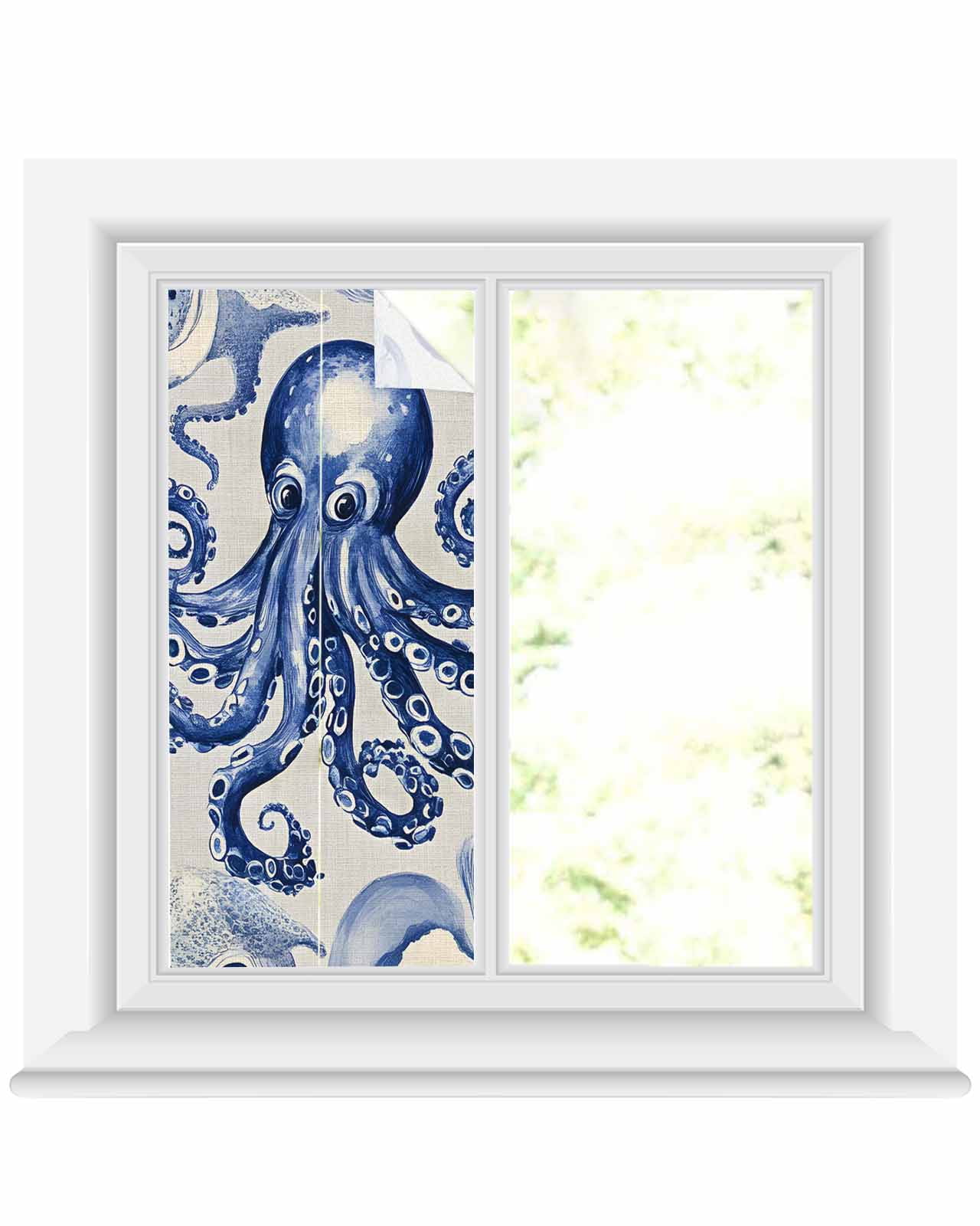 Window Privacy Film Navy Blue Octopus Coastal Stained Glass Window Film ...