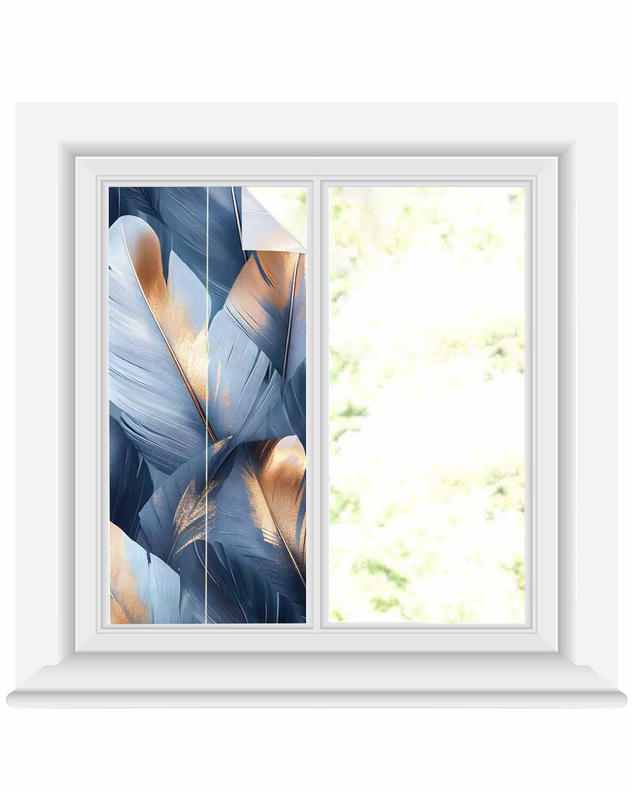 Window Privacy Film Navy Blue Ombre Feather Stained Glass Window Film ...