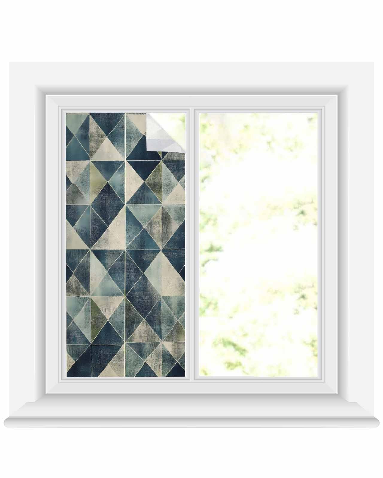 Window Privacy Film Navy Blue Ombre Rhombus Stained Glass Window Film ...