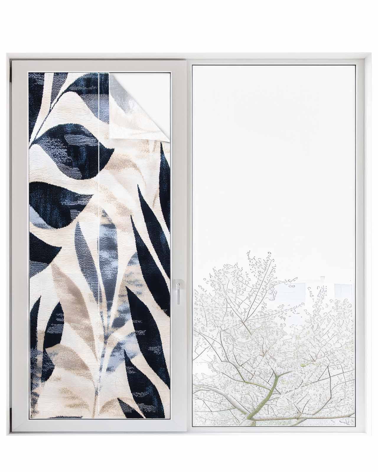 Window Privacy Film Navy Blue Palm Leaf Stained Glass Window Film ...