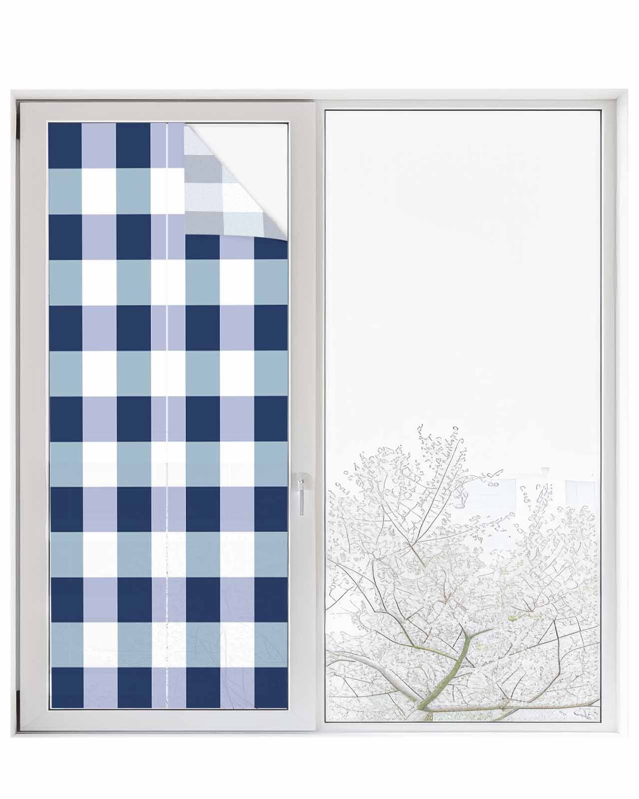 Window Privacy Film Navy Blue Plaid Stained Glass Window Film ...