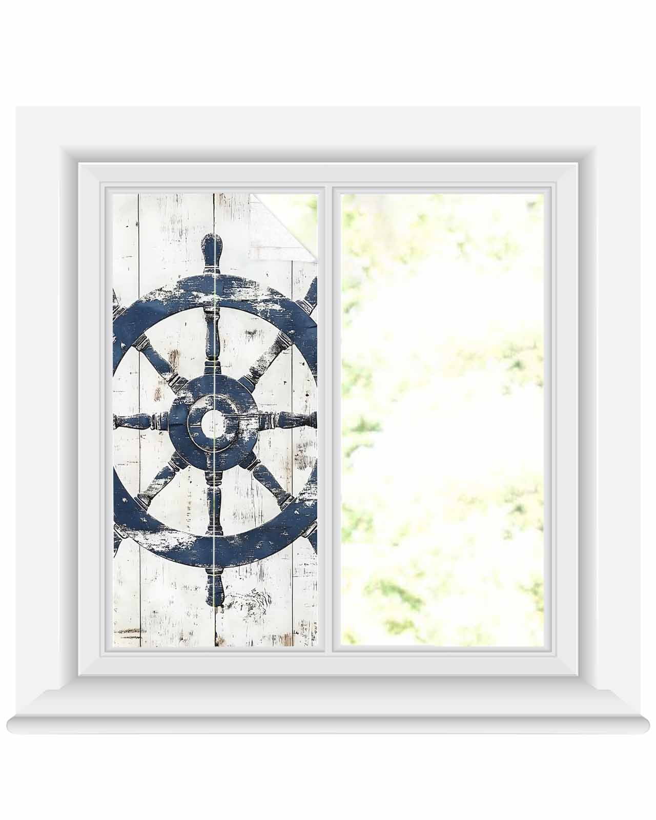 Window Privacy Film Navy Blue Retro Coastal Stained Glass Window Film ...