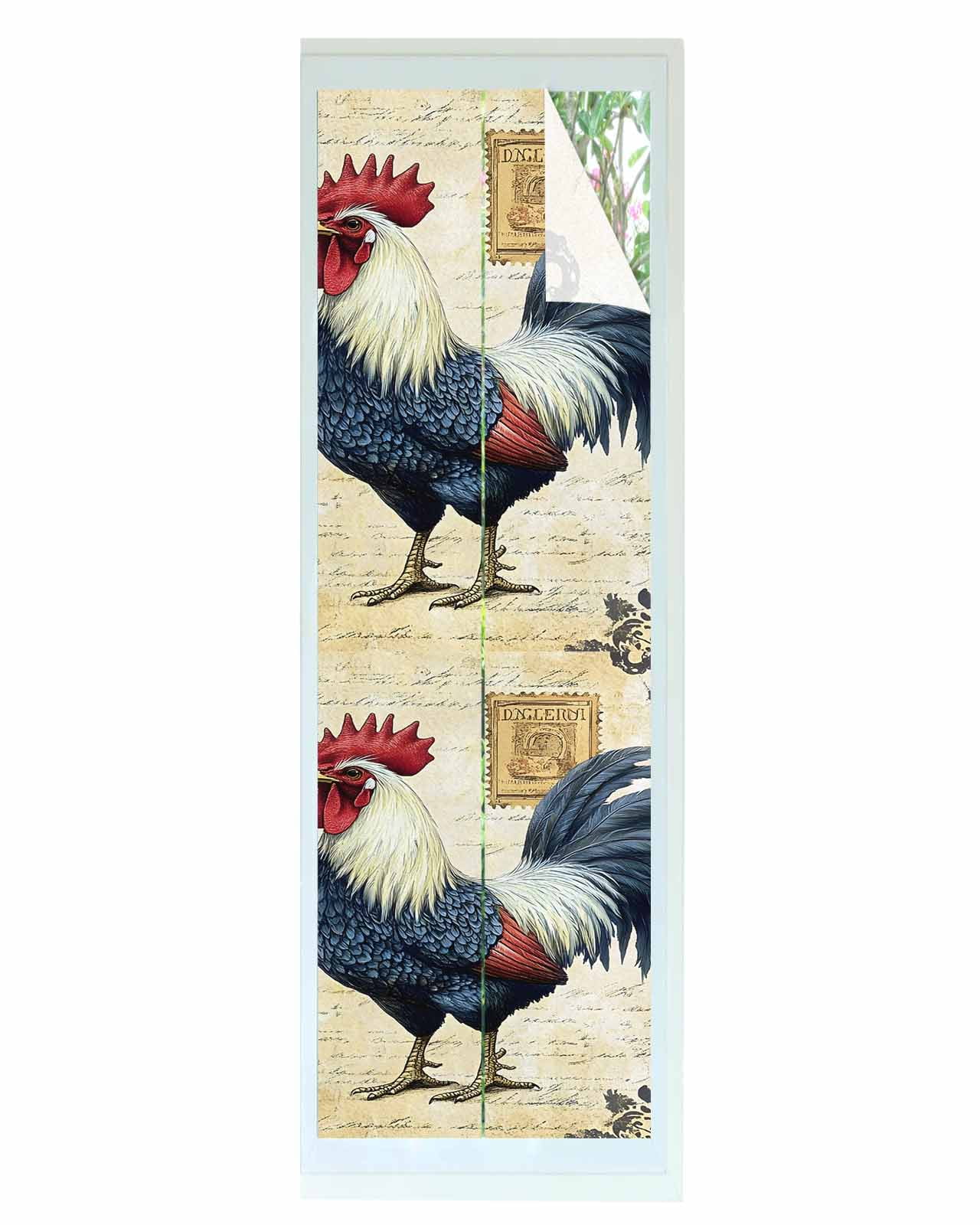 Window Privacy Film Navy Blue Retro Rooster Stained Glass Window Film ...