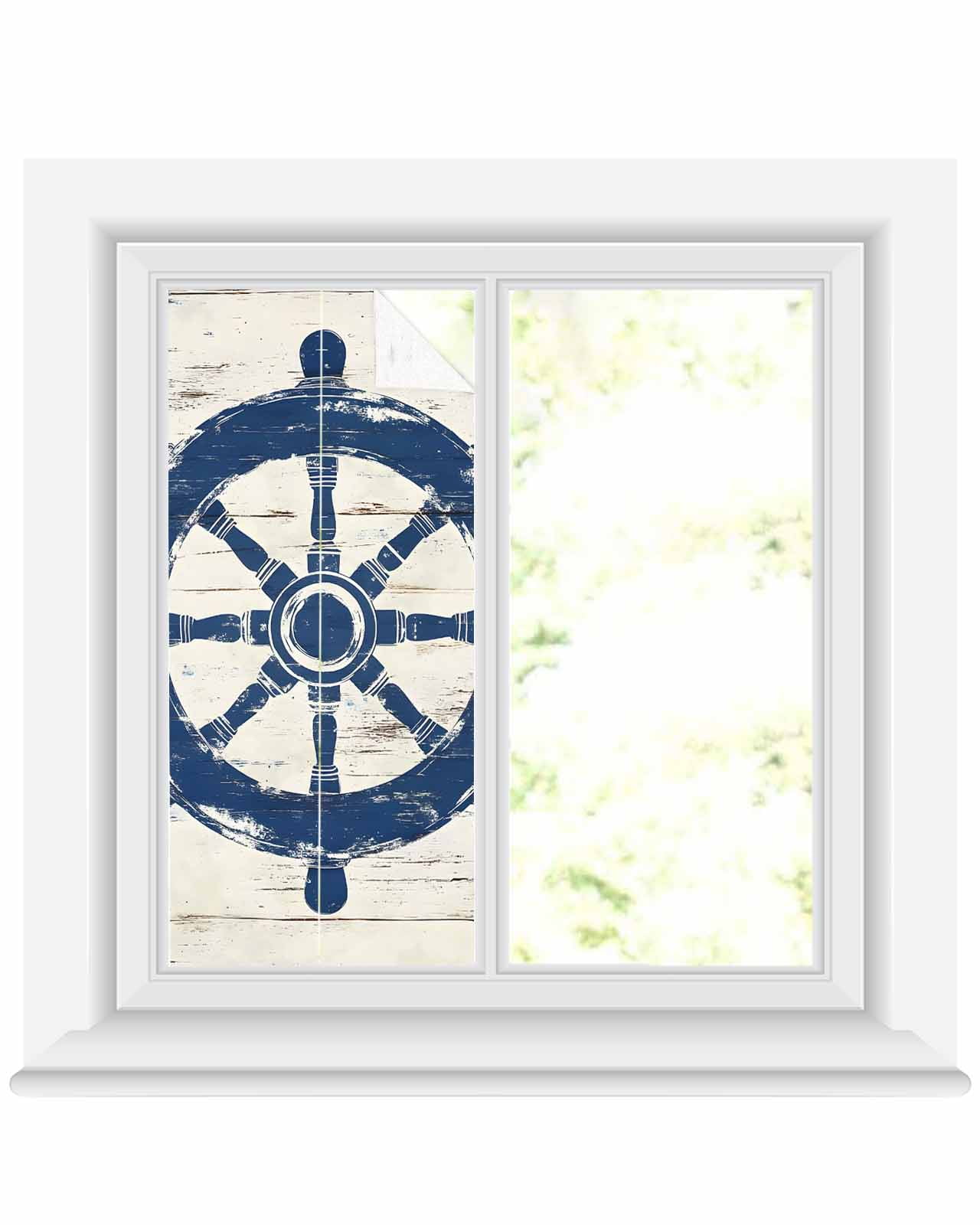 Window Privacy Film Navy Blue Rudder Coastal Stained Glass Window Film ...