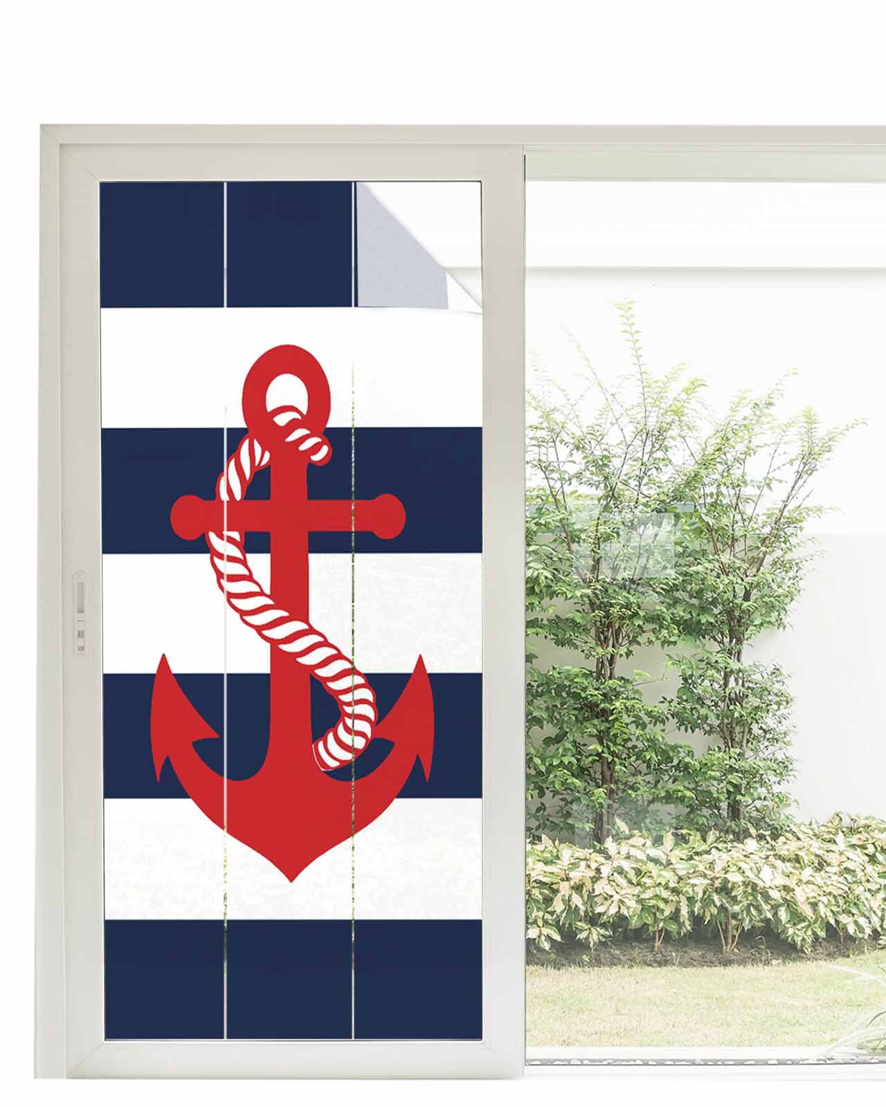Window Privacy Film Navy Blue Stripe Nautical Stained Glass Window Film ...