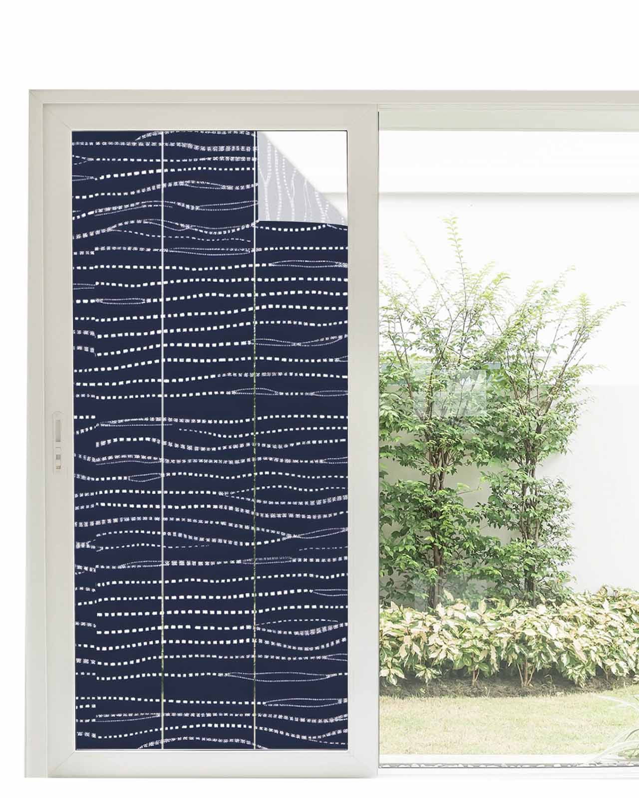 Window Privacy Film Navy Blue Striped Stained Glass Window Film ...