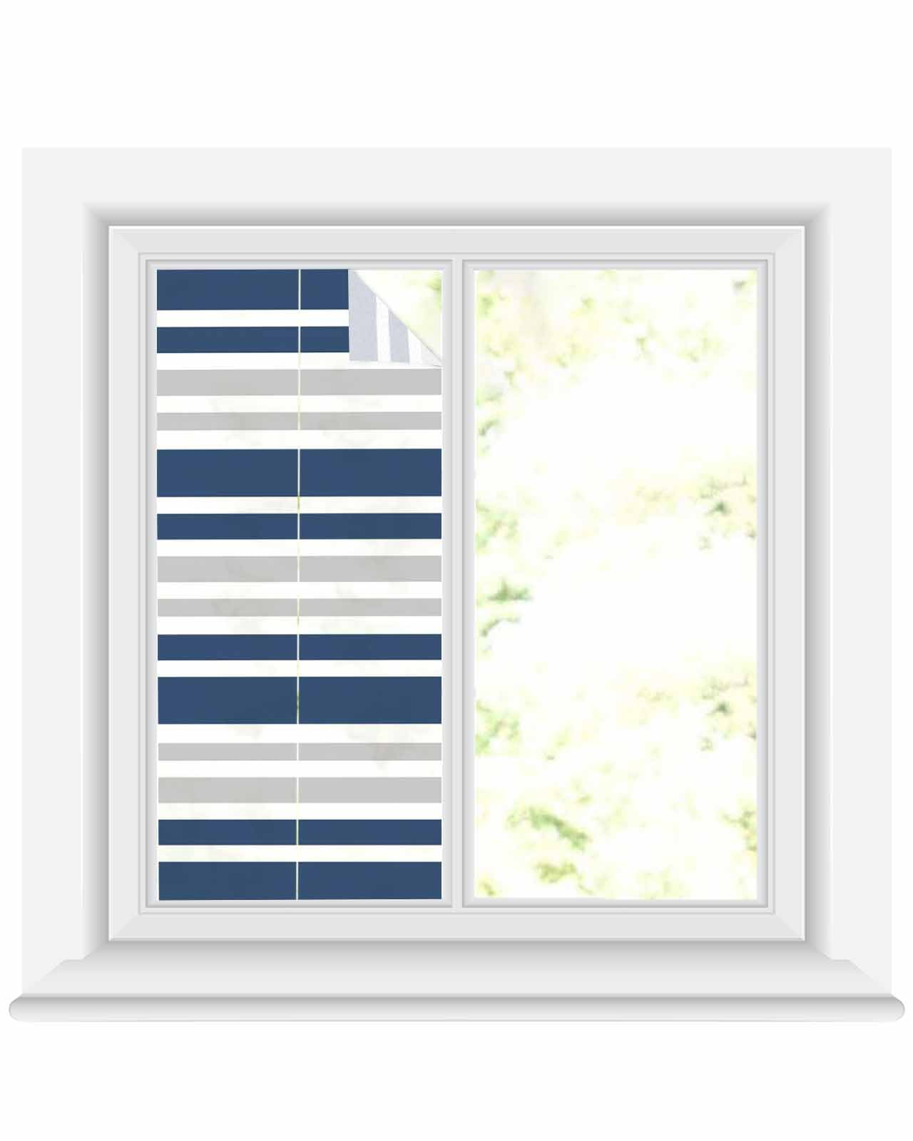 Window Privacy Film Navy Blue Stripes Stained Glass Window Film ...