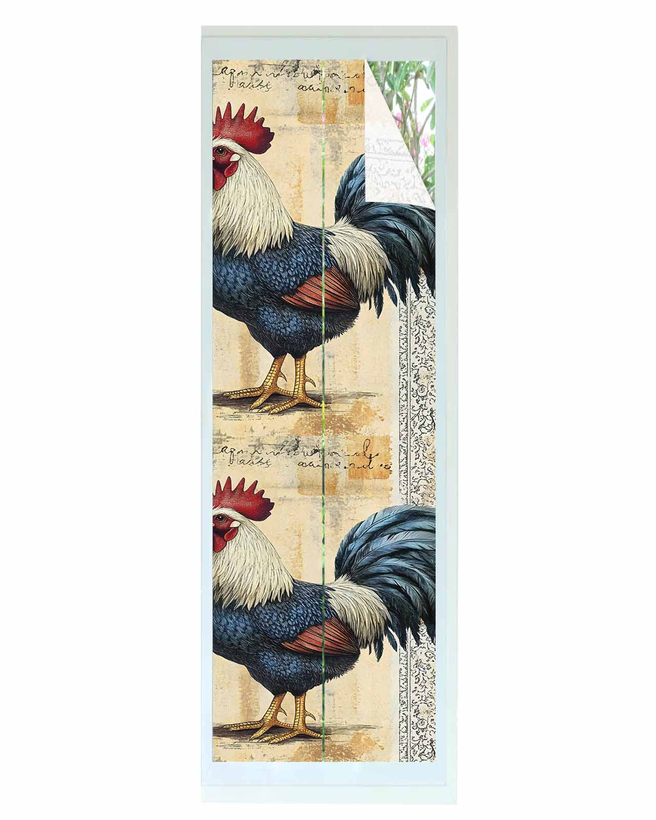 Window Privacy Film Navy Blue Vintage Rooster Stained Glass Window Film ...
