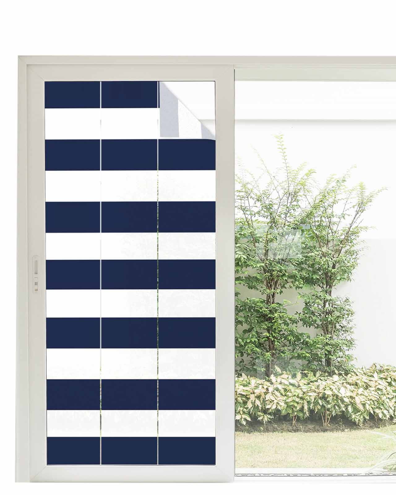 Window Privacy Film Navy Blue White Striped Stained Glass Window Film ...