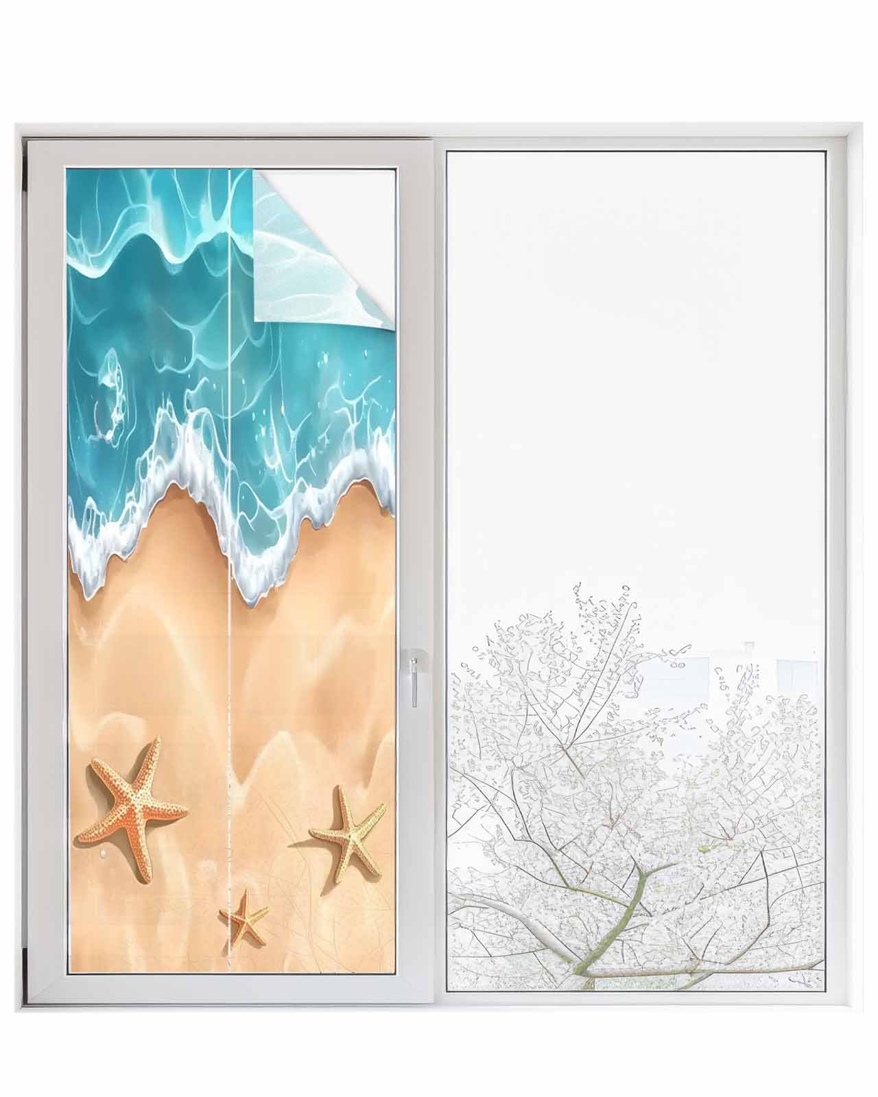 Window Privacy Film Ocean Beach Stained Glass Window Film Decorative ...