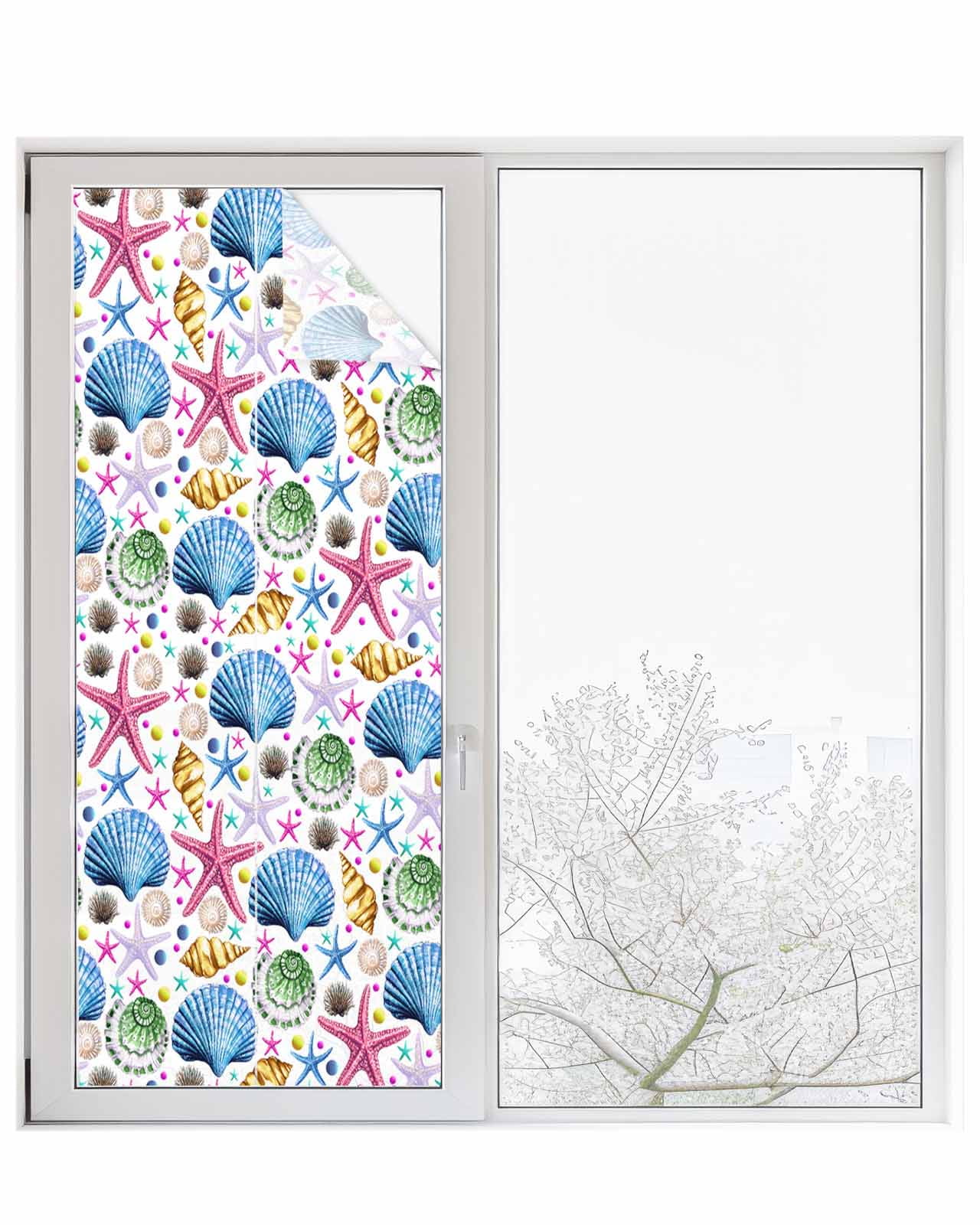 Window Privacy Film Ocean Blue Shell Stained Glass Window Film ...